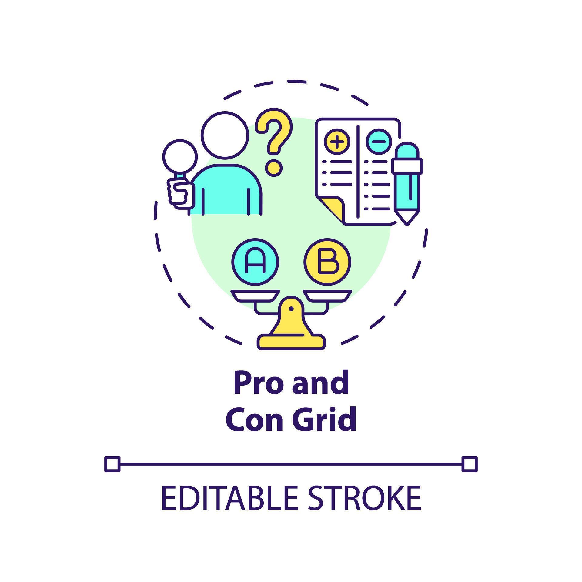 Pro and con grid multi color concept icon. List of advantages and ...