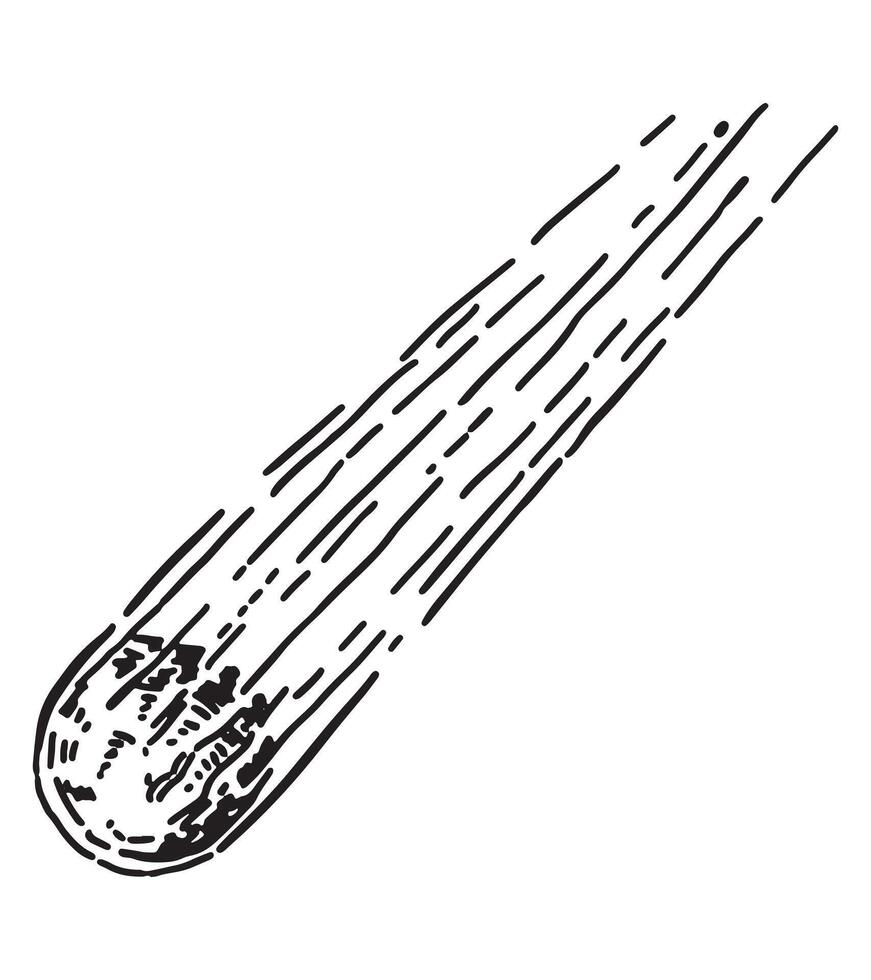 Cosmic phenomenon doodle. Outline drawing of comet. Astronomy science sketch. Hand drawn vector ...