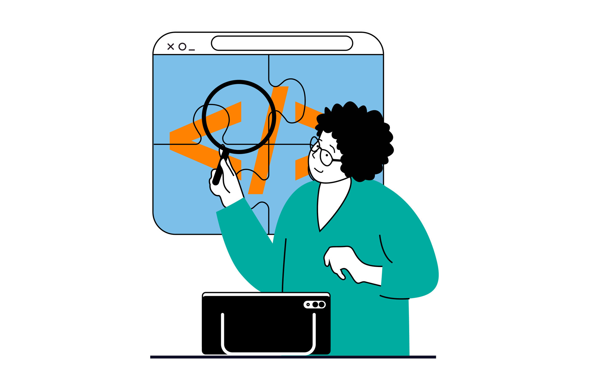 App Development Concept With People Scene In Flat Web Design Woman Programming Software