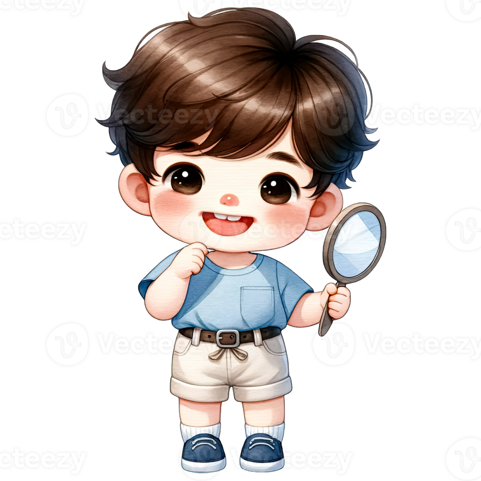 AI generated Watercolor Cute Boy Holding A Mirror Clipart AI Generative ...