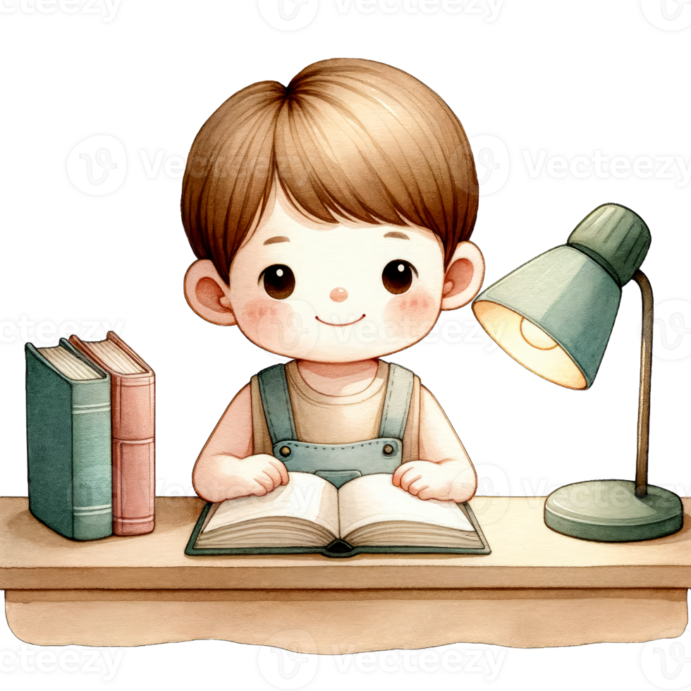 AI generated Watercolor Cute Boy Studying Clipart AI Generative ...