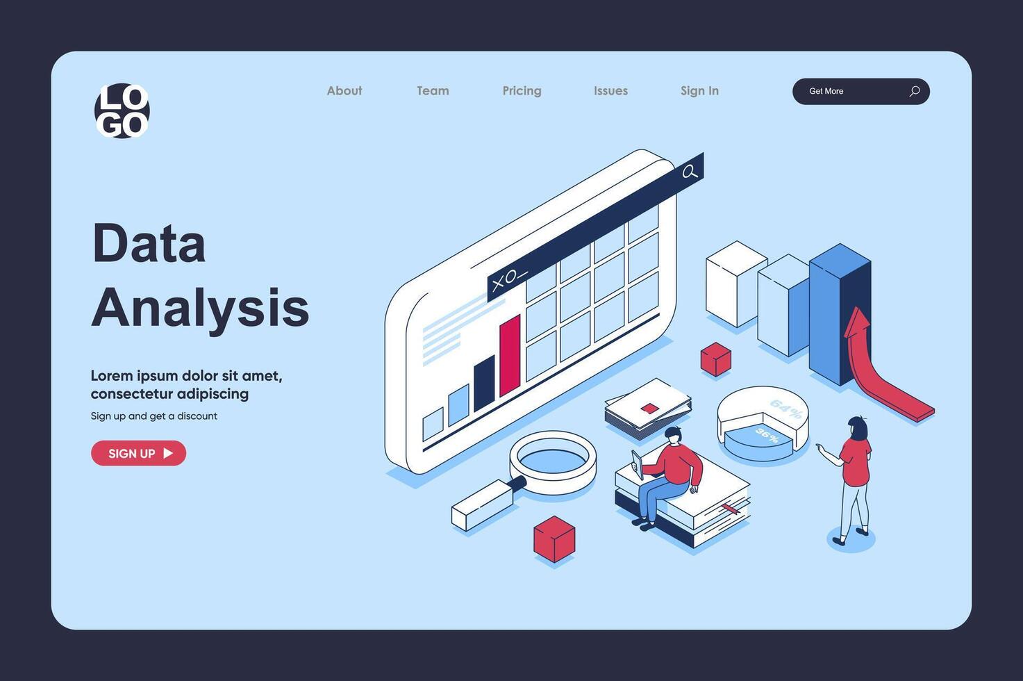 Data analysis concept in 3d isometric design for landing page template ...