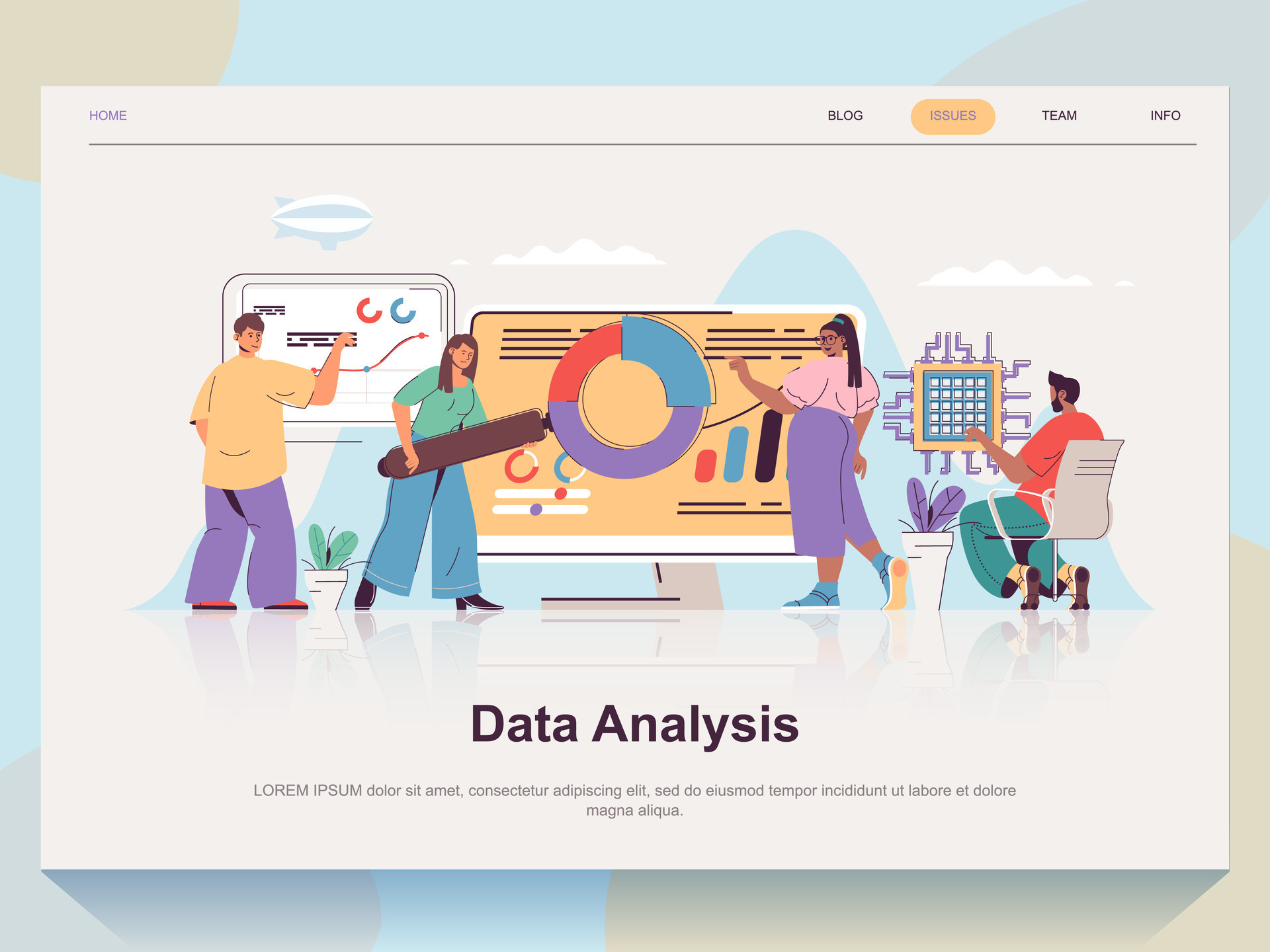 Data analysis web concept for landing page in flat design. Man and ...