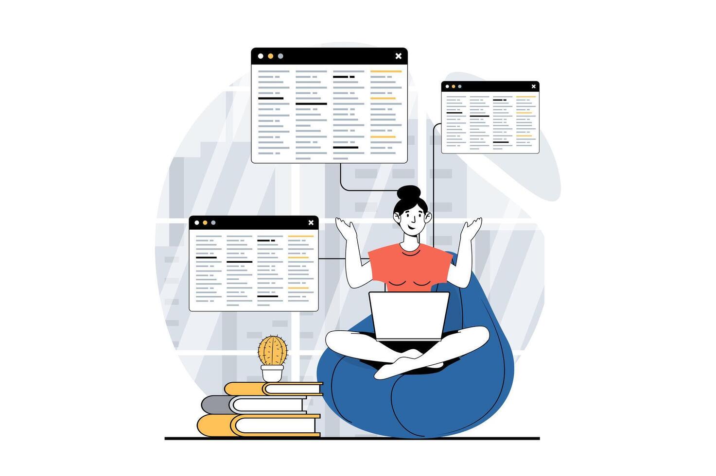 Software development concept with people scene in flat design for web ...