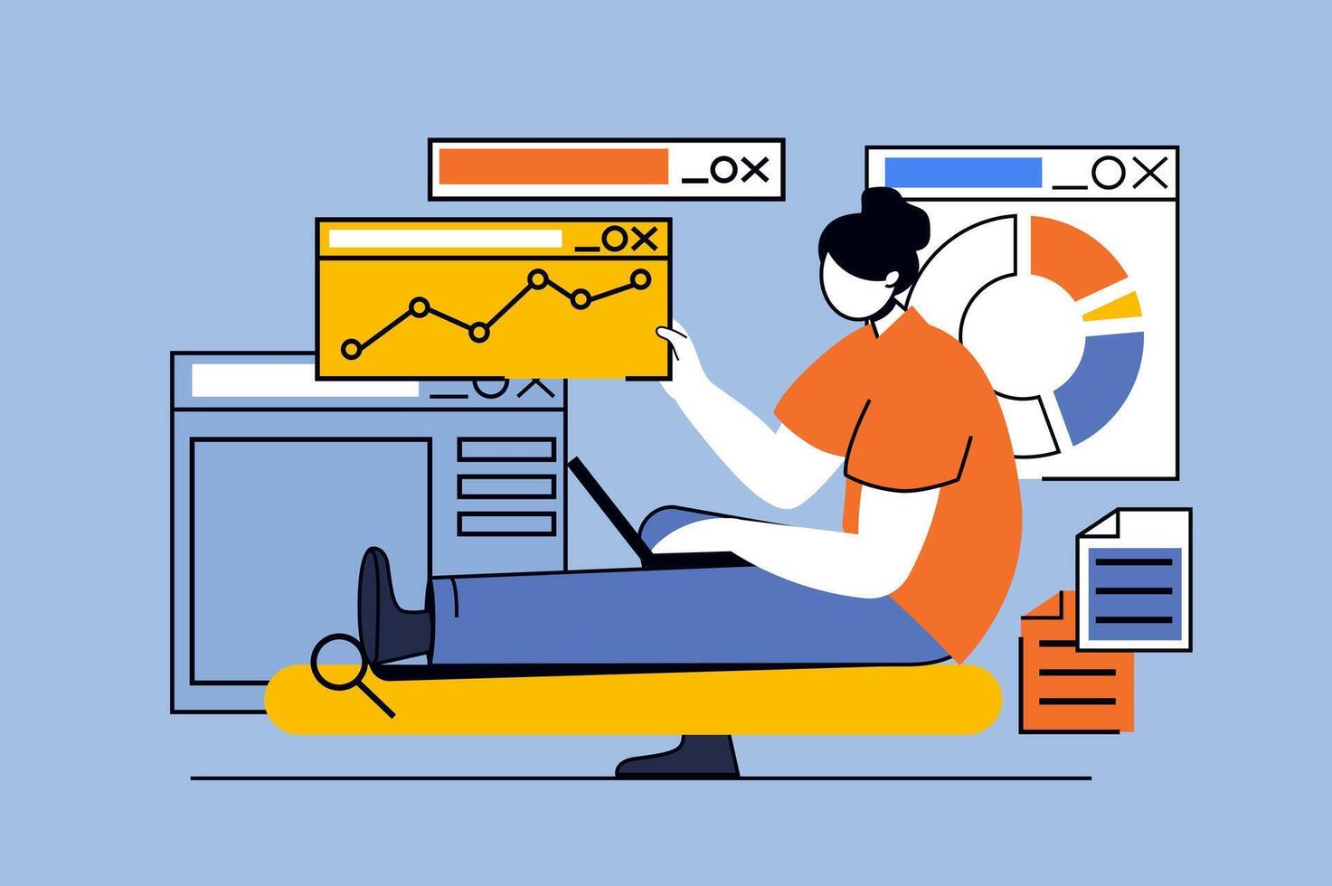 seo análisis concepto con personas escena en plano diseño para web ...