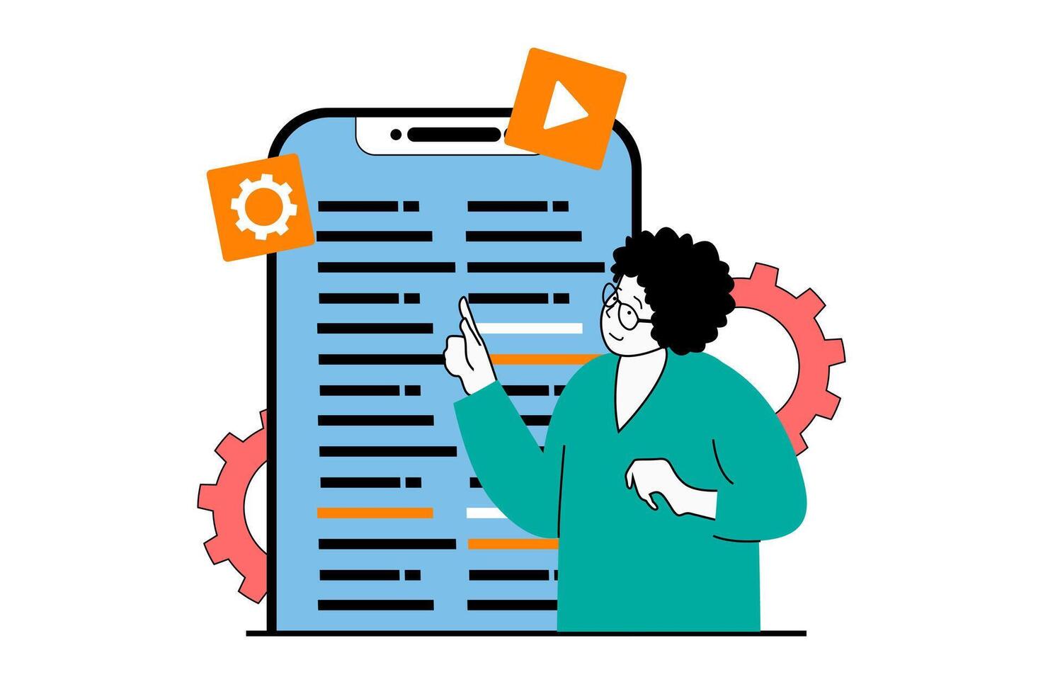 App Development Concept With People Scene In Flat Web Design Woman