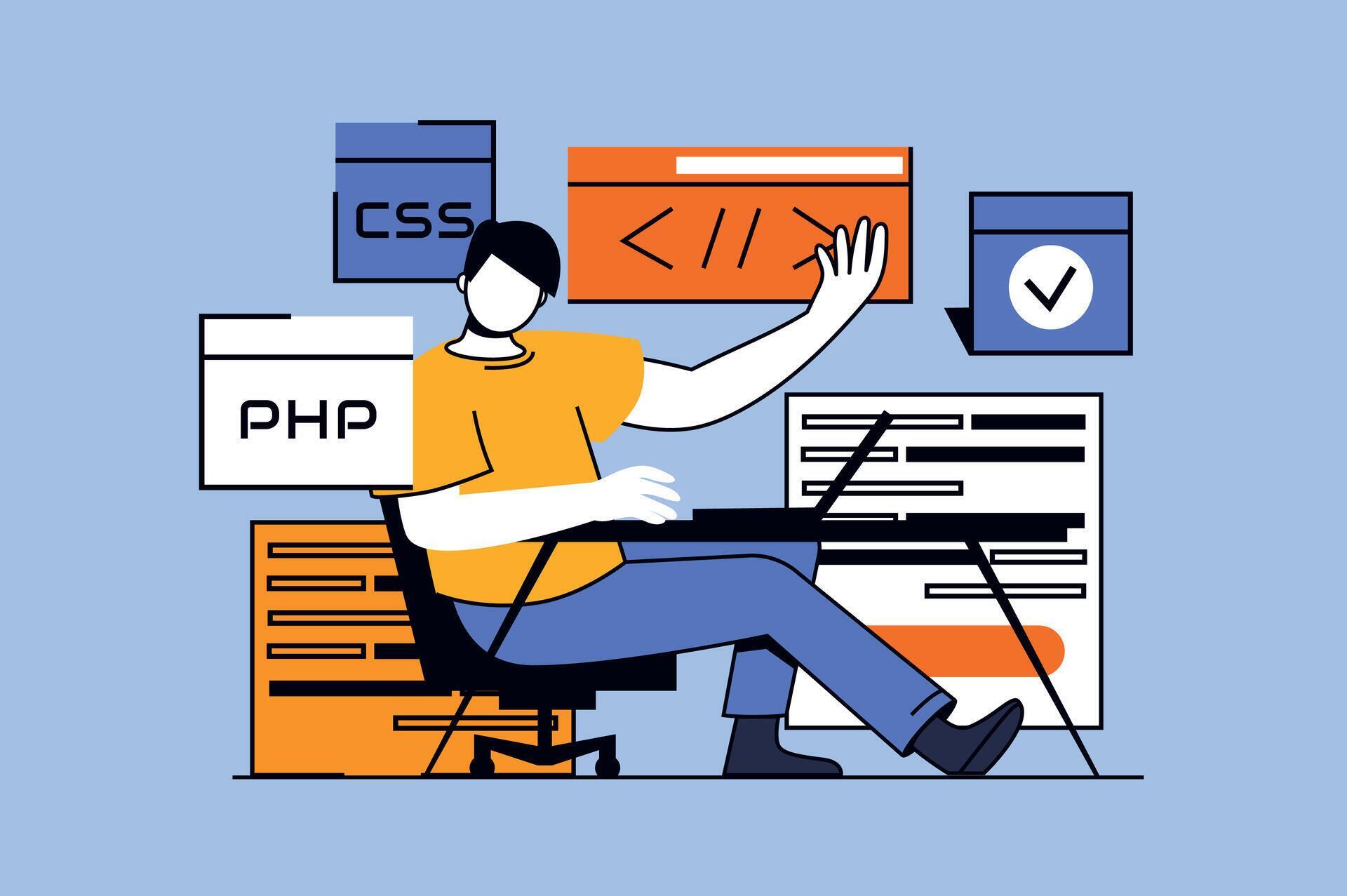 Programmer working concept with people scene in flat design for web ...