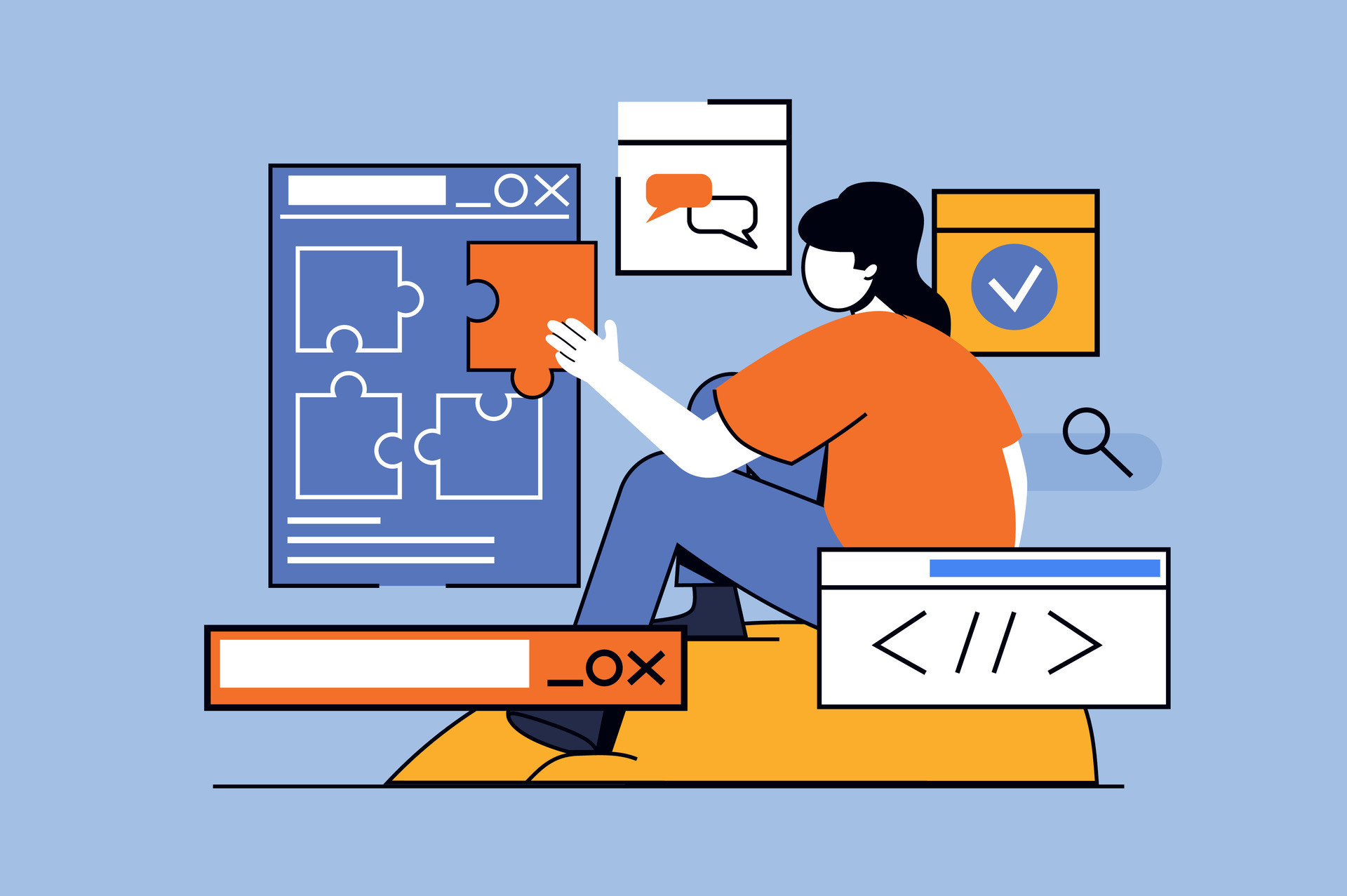 App Development Concept With People Scene In Flat Design For Web Developer Creating User