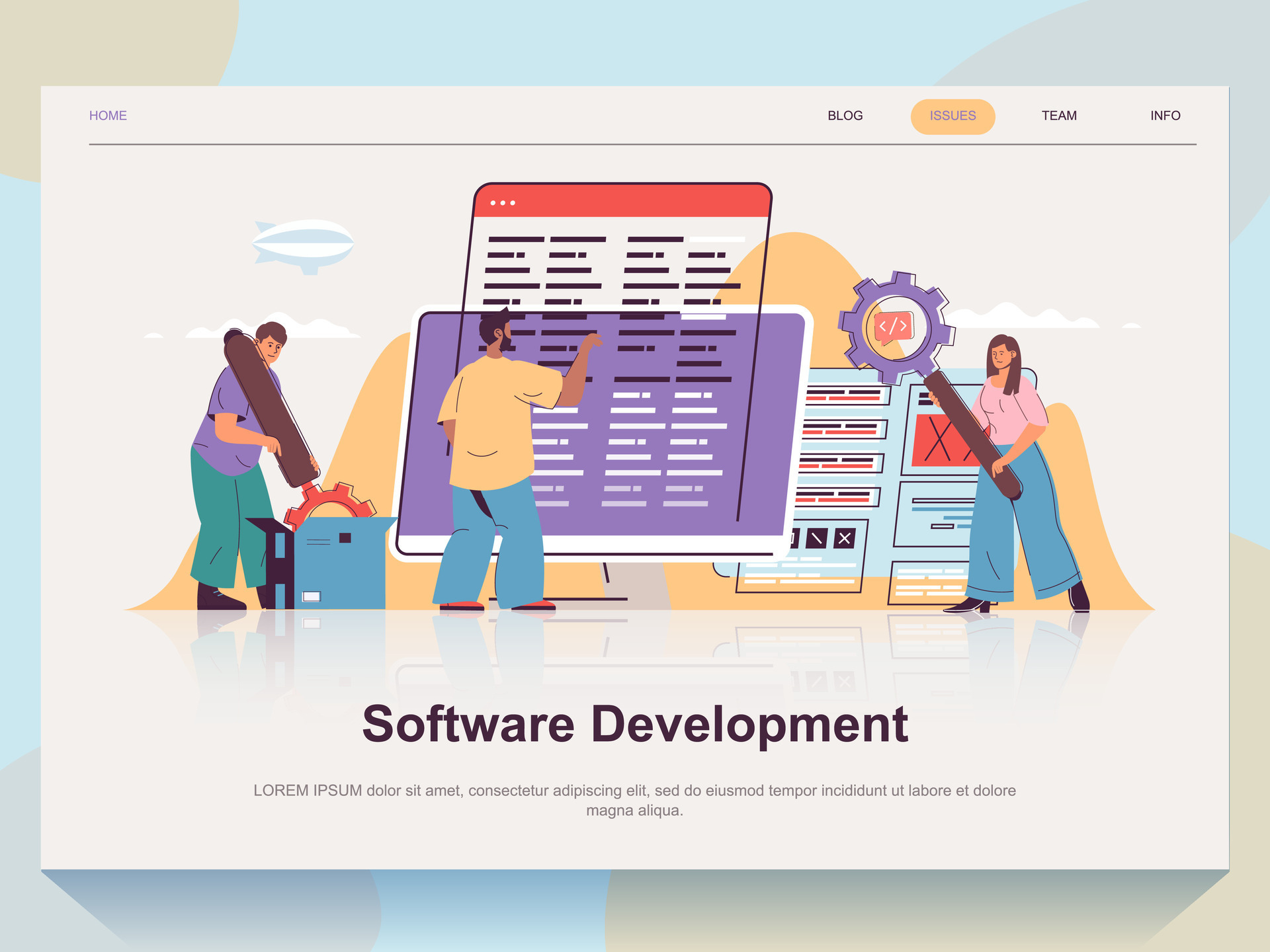 Software development web concept for landing page in flat design. Man ...