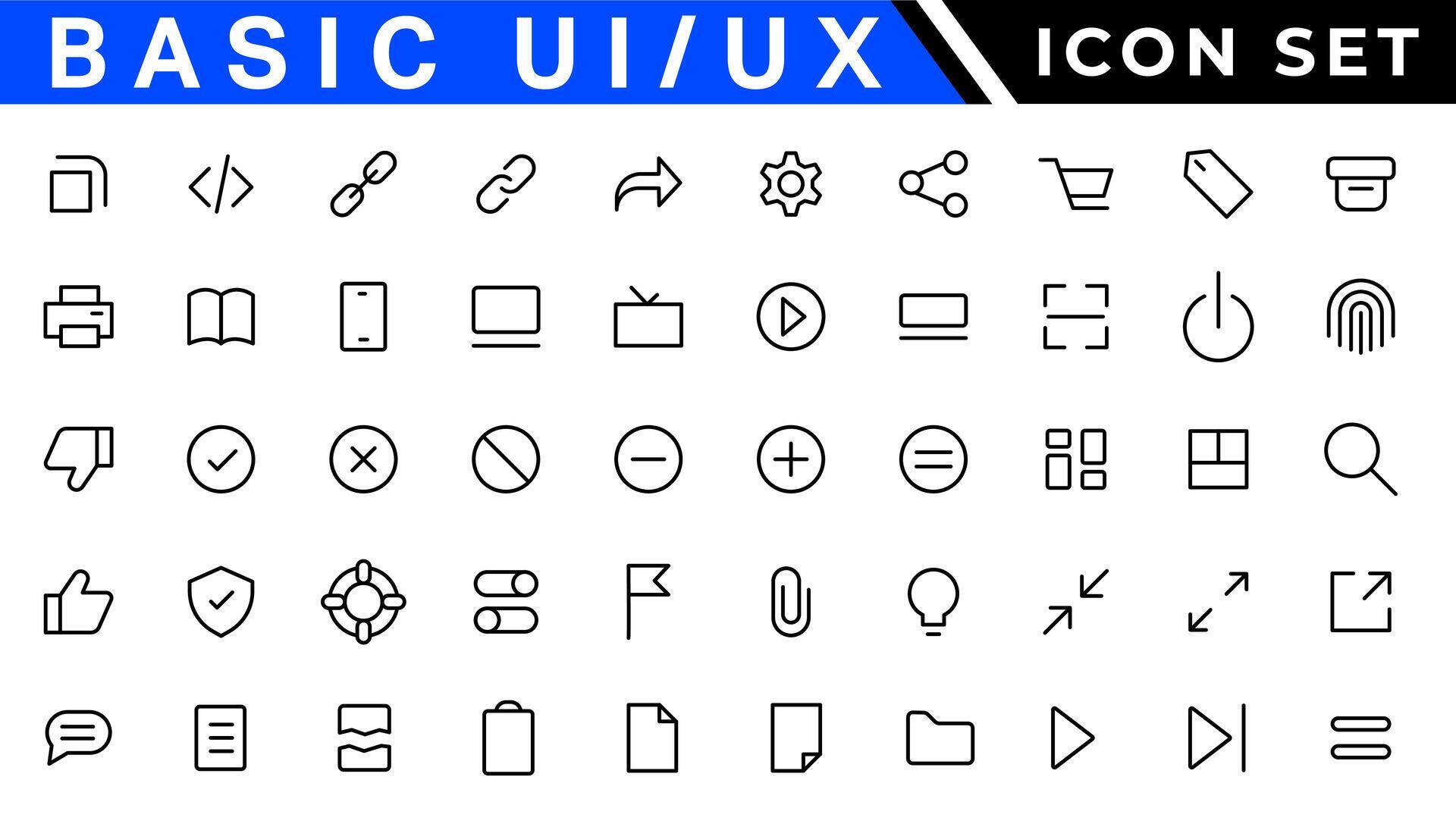 Basic Ui Ux Icon Set Set Icon Of User Interface Vector Illustration