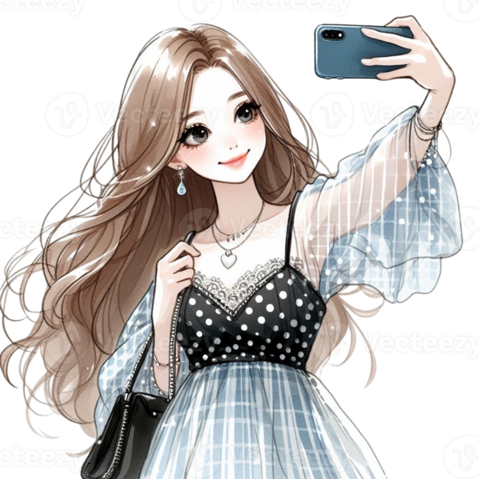 Ai Generated Anime Girl Taking Selfie With Her Phone 41318808 Png