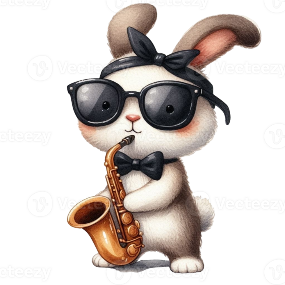 Ai Generated Cartoon Rabbit Playing Saxophone 41319315 Png