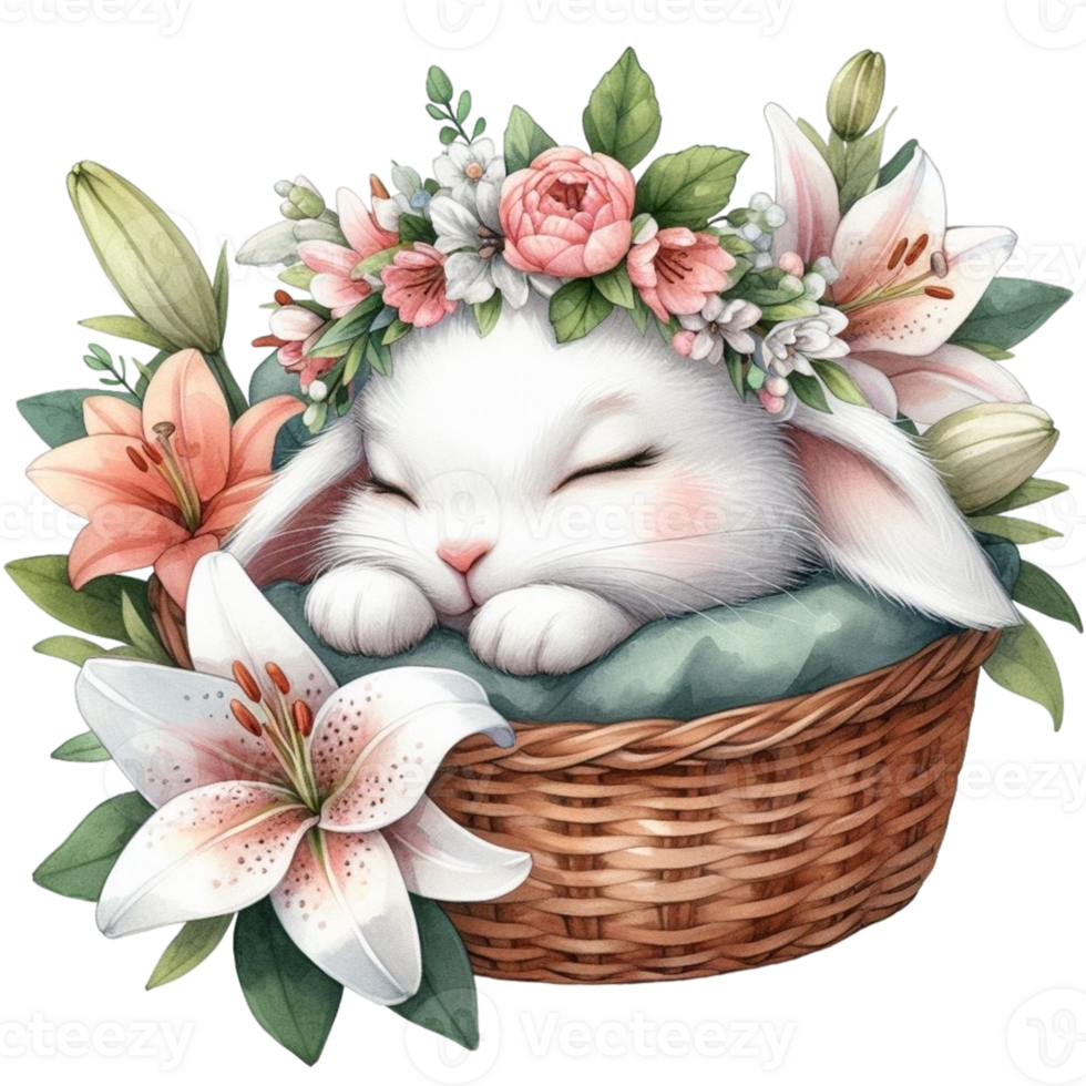 Ai Generated Bunny With Flowers On His Head 41319408 Png