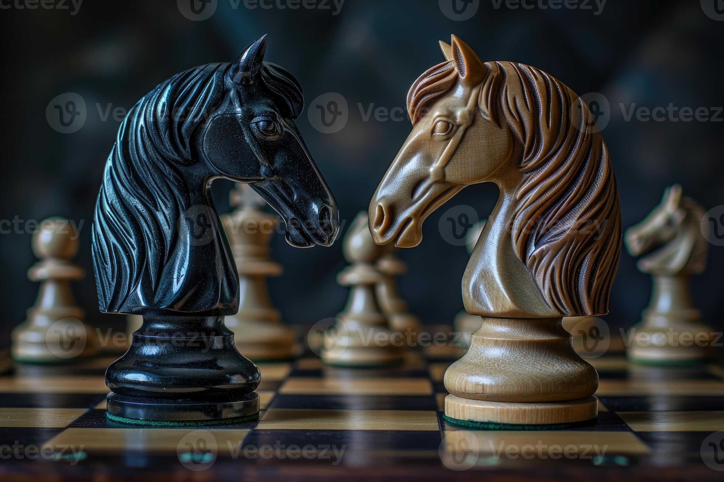 AI generated Two chess knights face each other in a tense moment on the ...