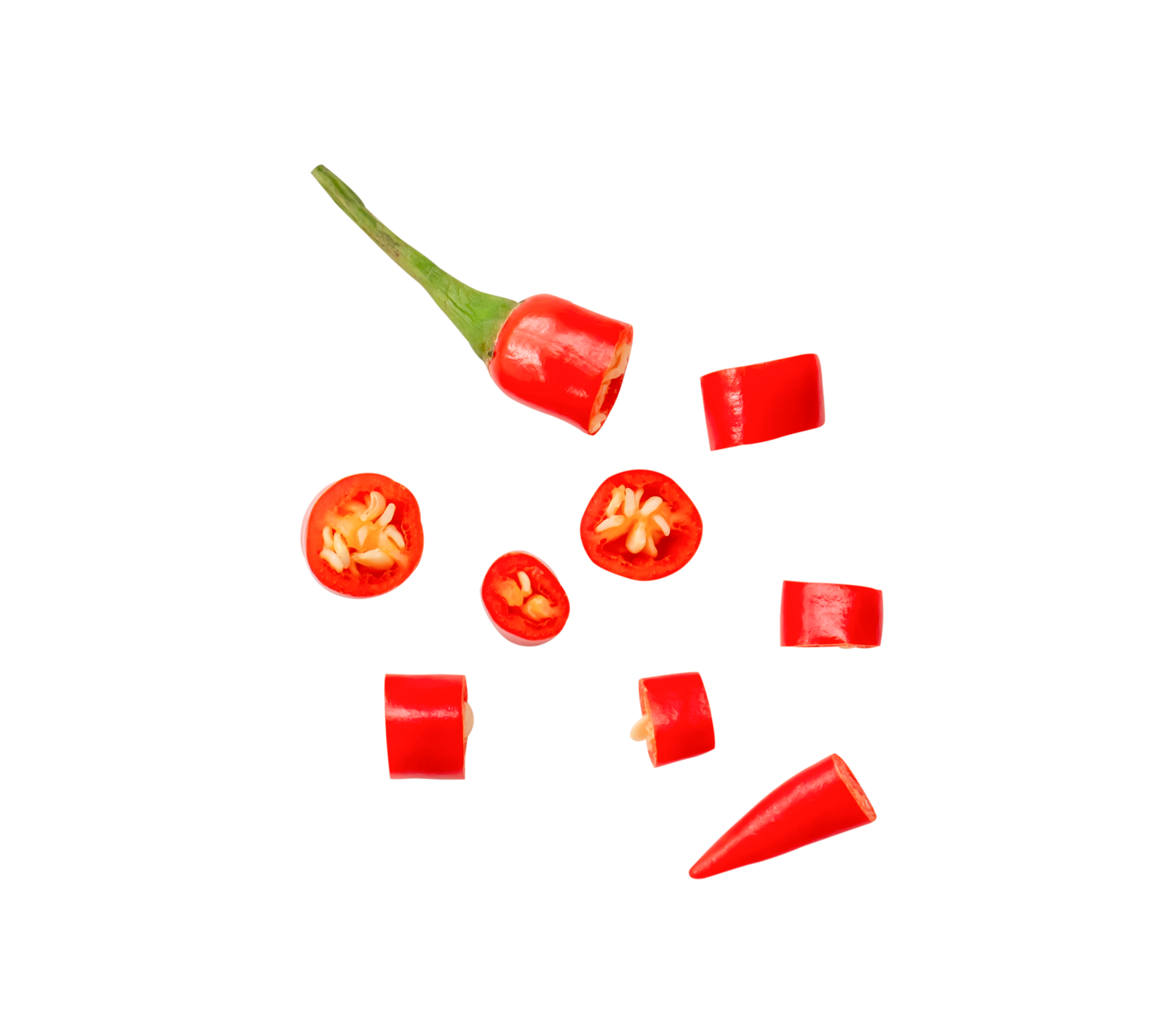 Top View Set Of Red Chili Pepper Slices Isolated With Clipping Path In Png File Format 41320597 Png