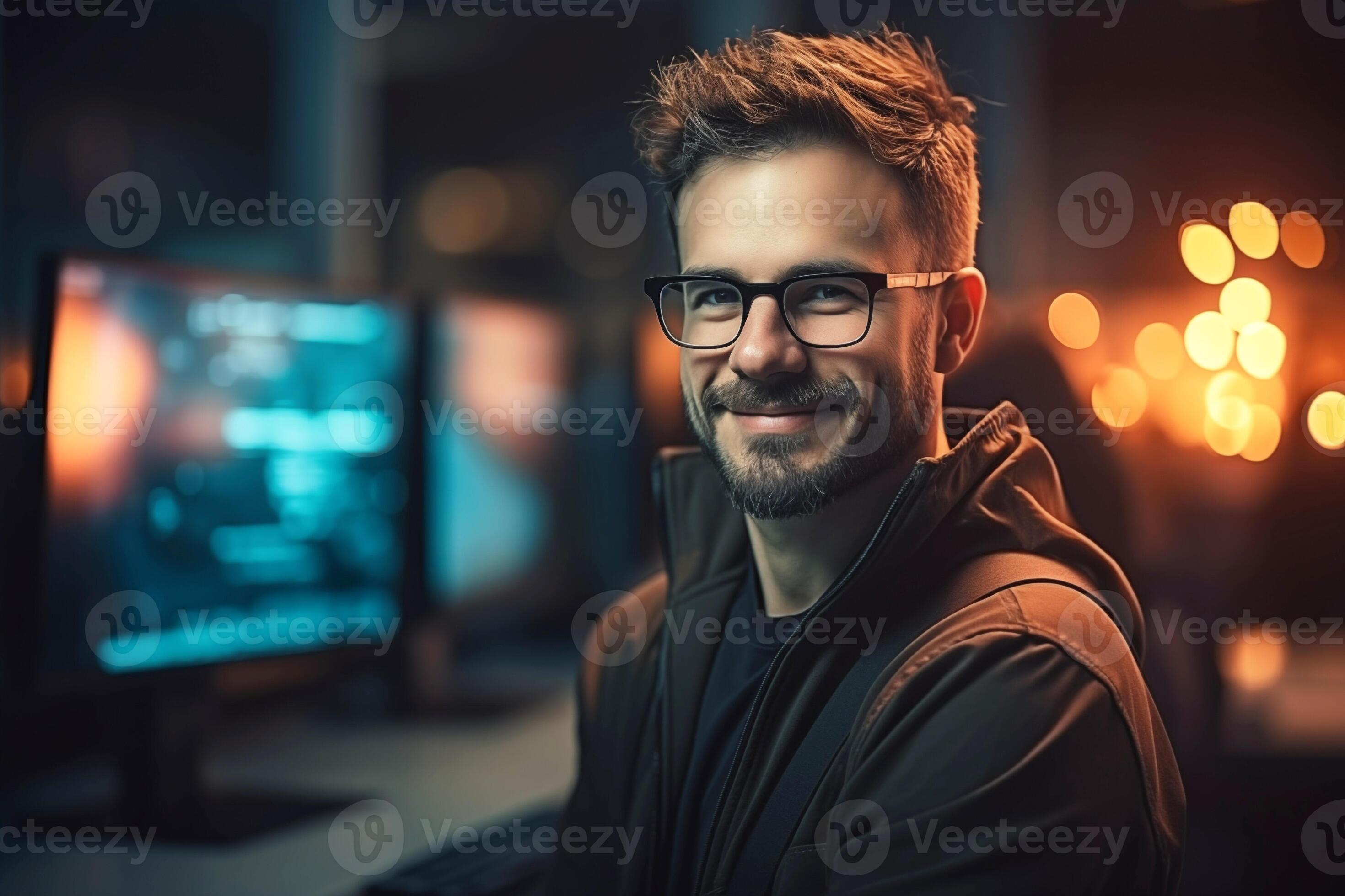 AI generated Male Programmer with Glasses 41321919 Stock Photo at Vecteezy