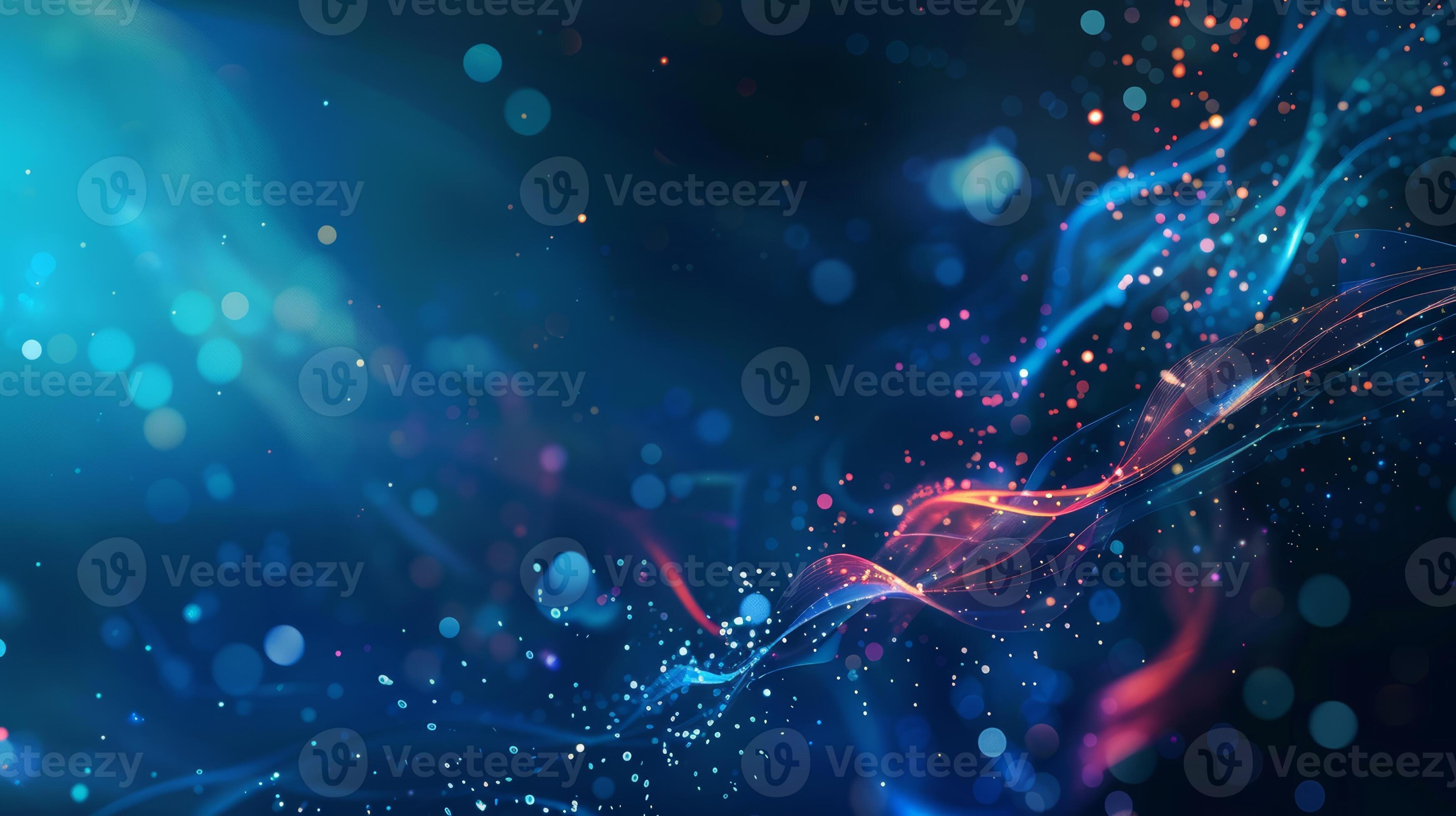 Dynamic abstract blue background with glowing light trails and bokeh particles for technology or ...