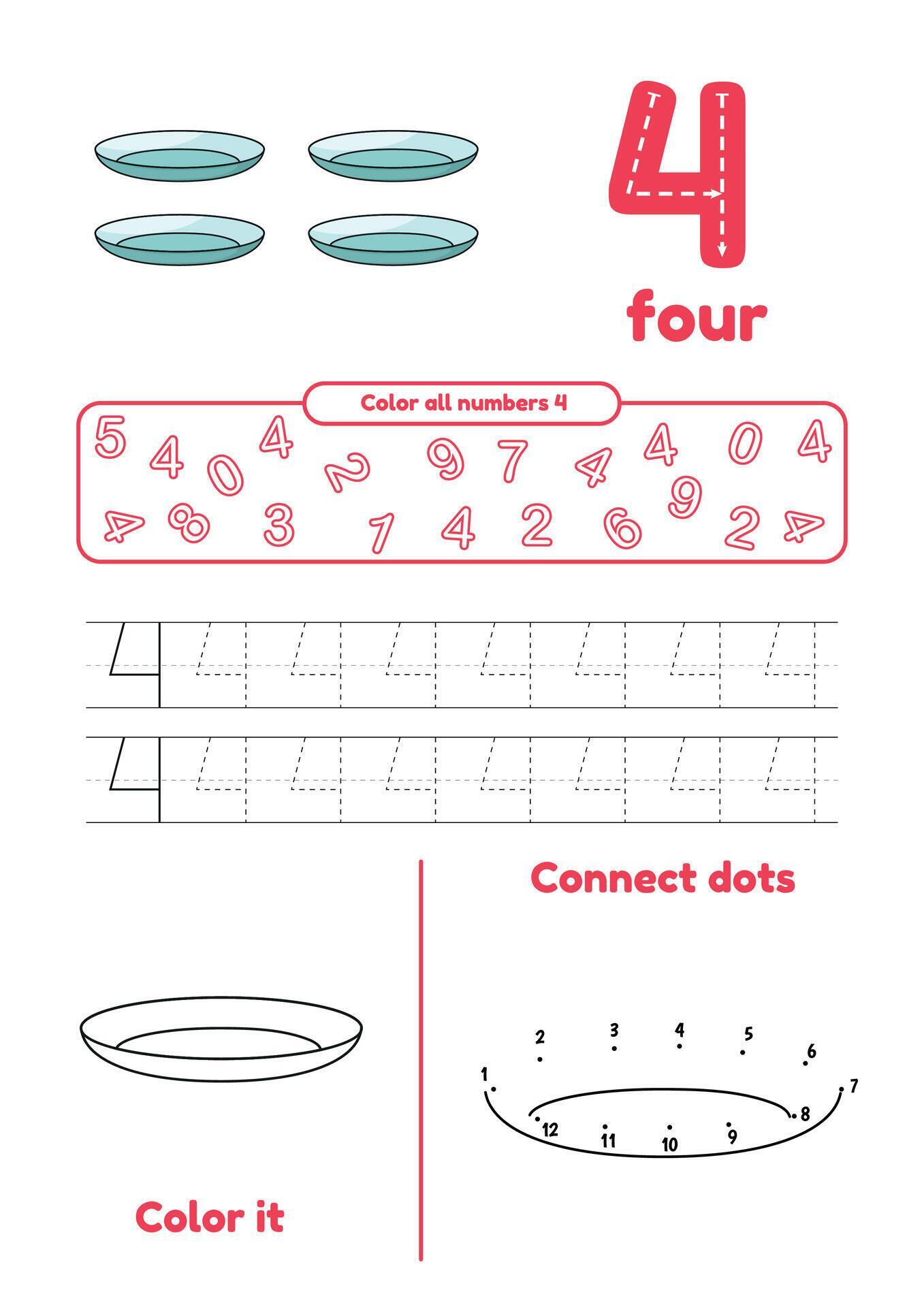 Many games on one page for kids education. Color page, connect dots ...