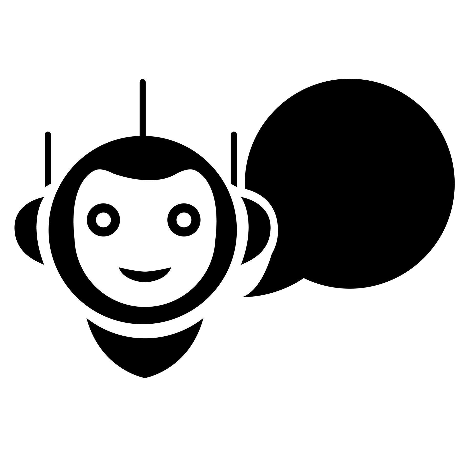 Chat bot logo design concept. Virtual smart assistant Bot icon. Robot head with speech bubble ...