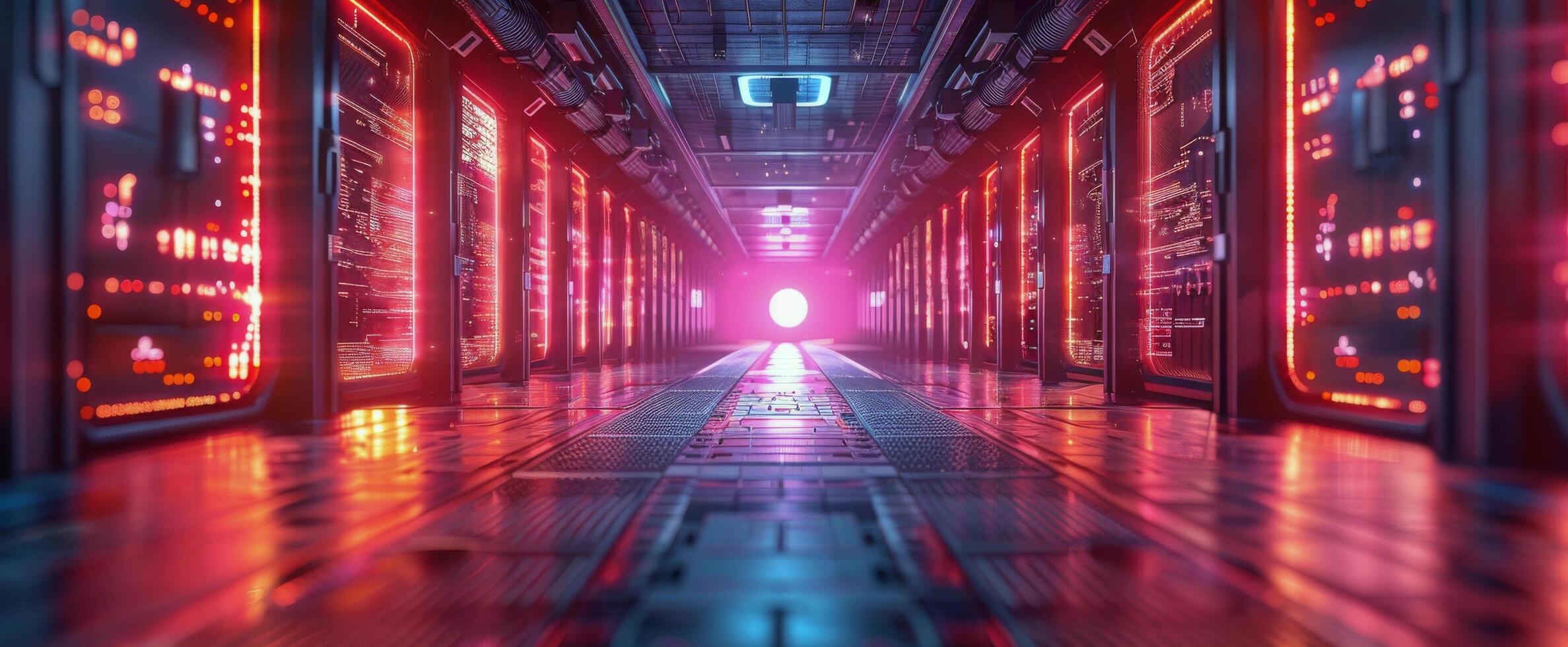 AI generated Illuminated Long Hallway With Red and Blue Lights 41388274 ...