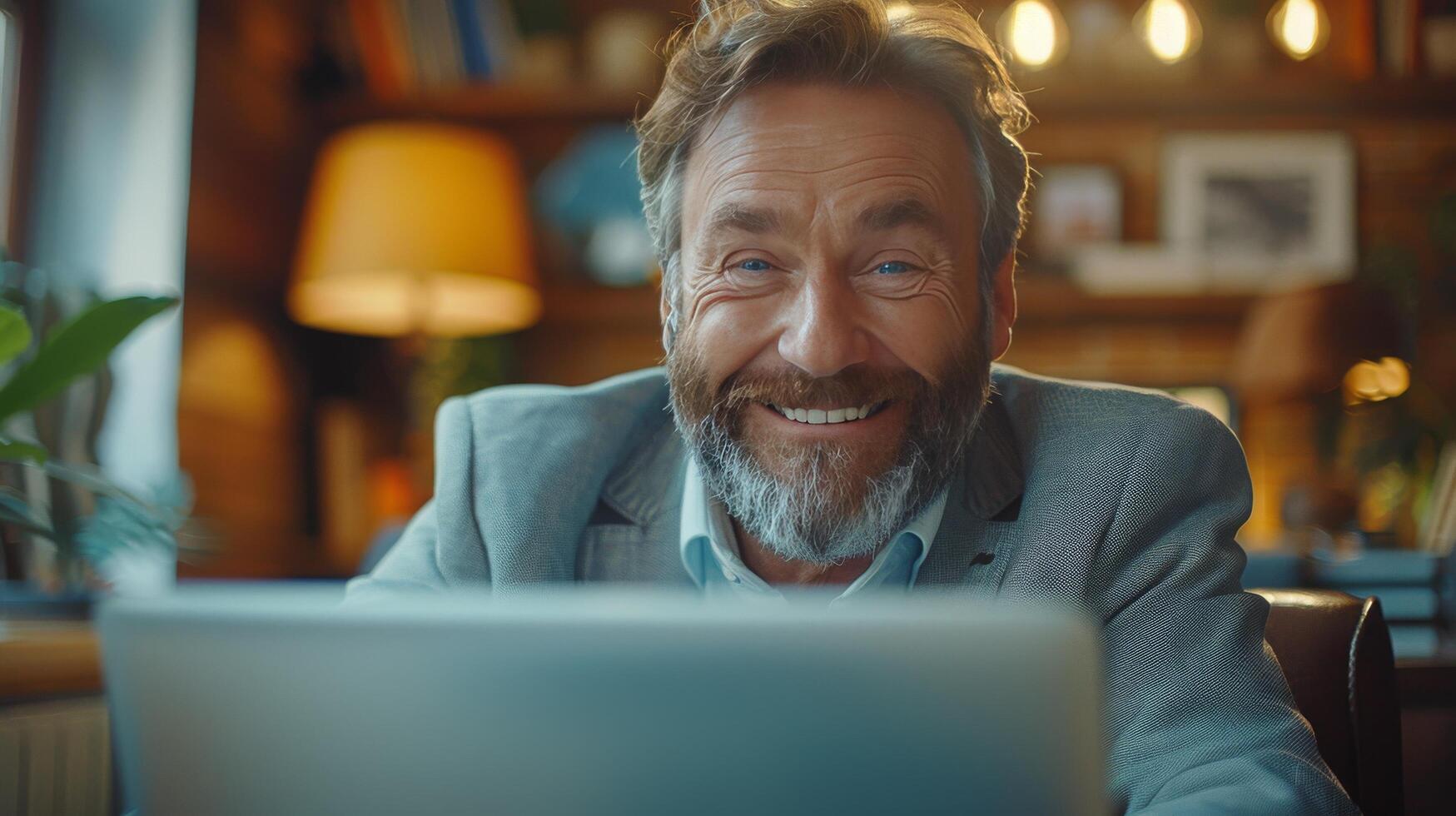 AI generated Man Sitting in Front of Laptop Computer 41391671 Stock ...