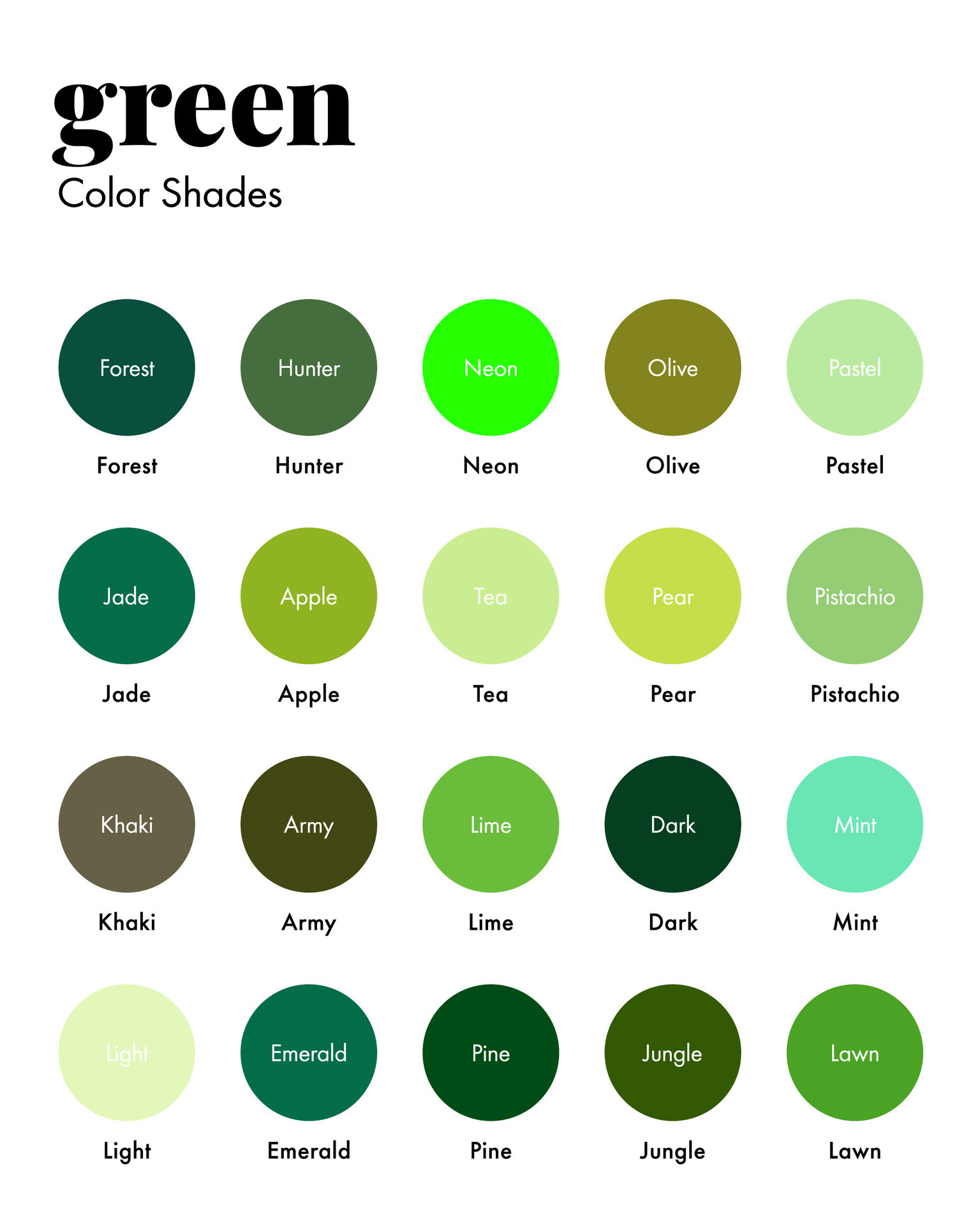 Green Color Shades Swatches Palette with Names 41400703 Vector Art at ...