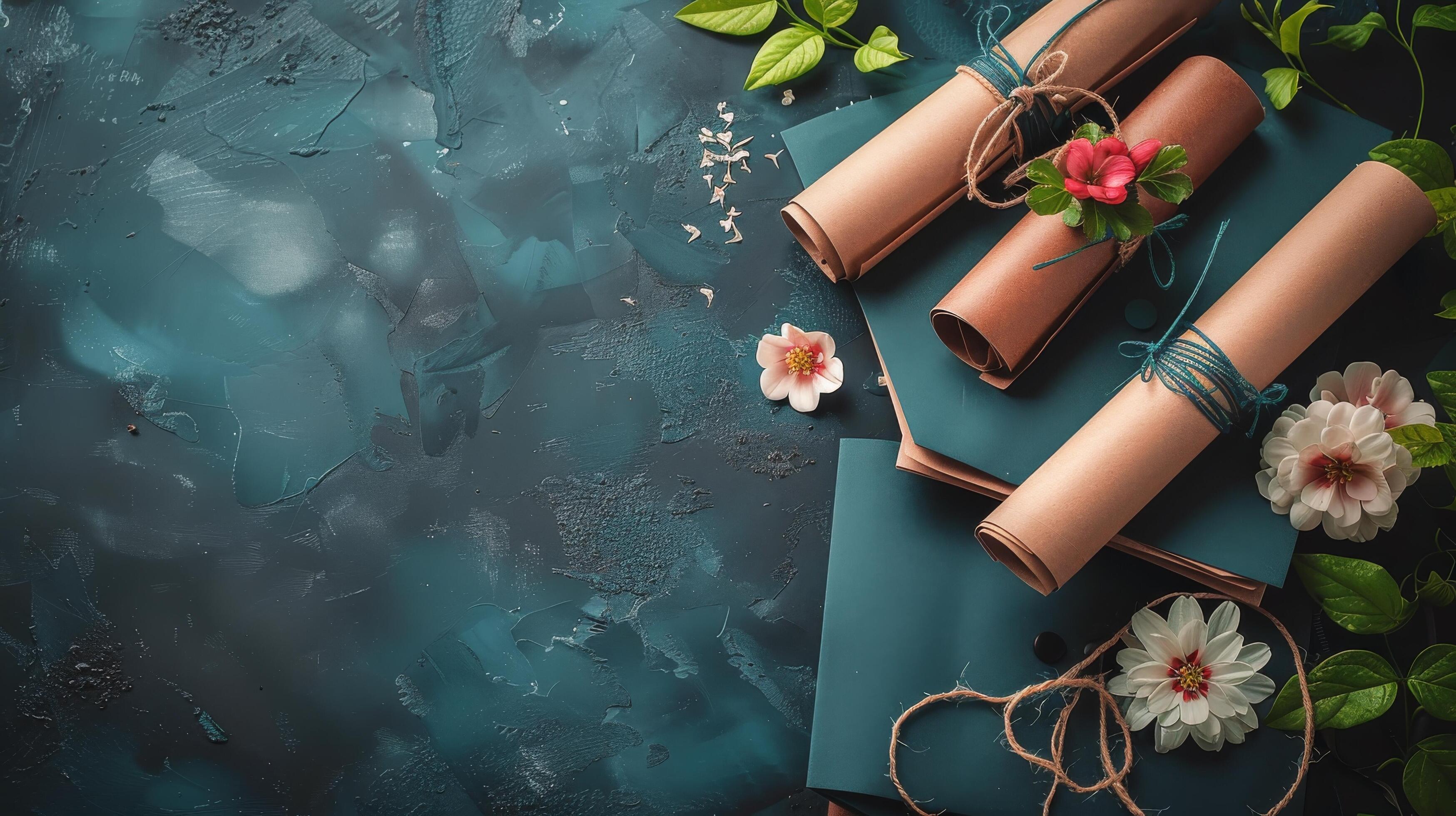 AI generated Table Covered With Blue Paper and Flowers 41401228 Stock ...