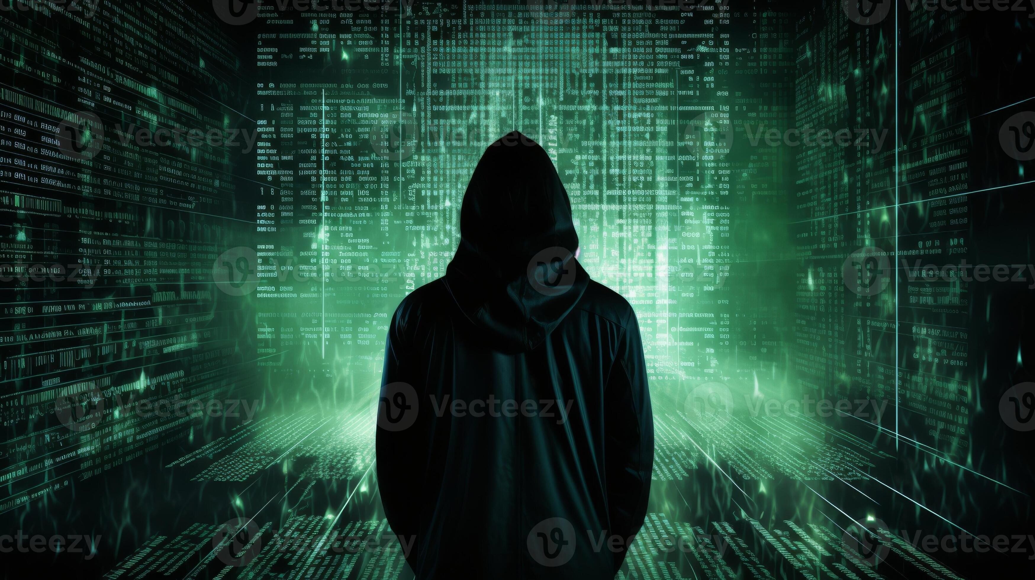 AI generated Hacker silhouette with binary code, representing cyber scams 41402380 Stock Photo ...