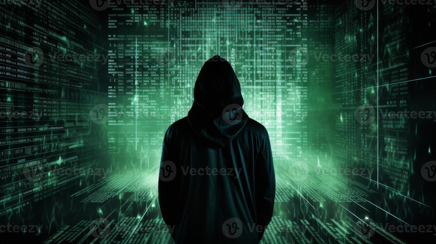 AI generated Hacker silhouette with binary code, representing cyber scams 41402380 Stock Photo ...