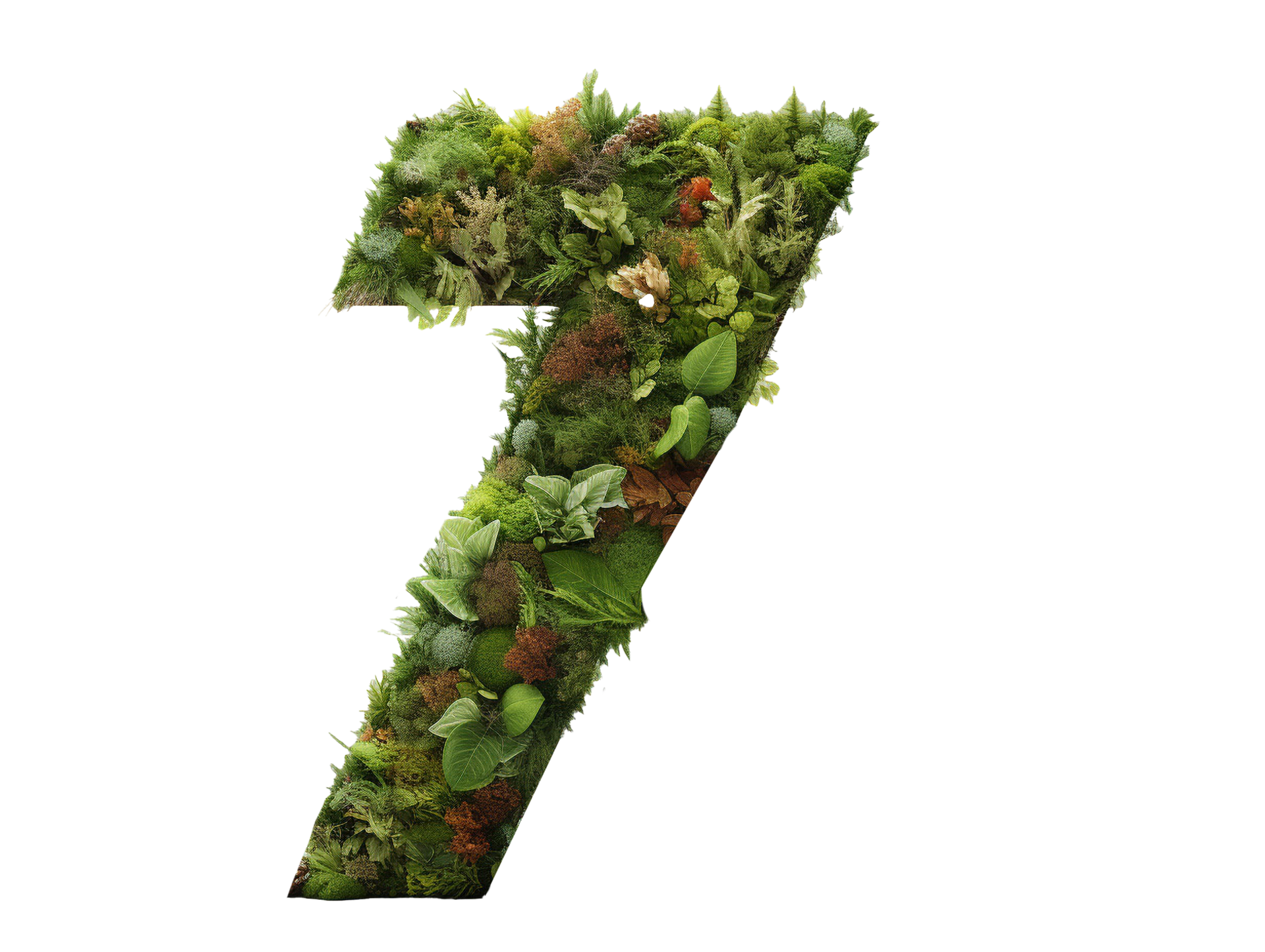 AI generated number seven made of plants and flowers on transparent ... AI generated number seven made of plants and flowers on transparent ...