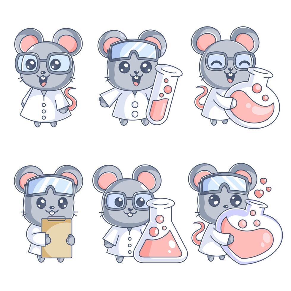 Cute mouse becomes a laboratory worker, cartoon style set 41411405 Vector Art at Vecteezy