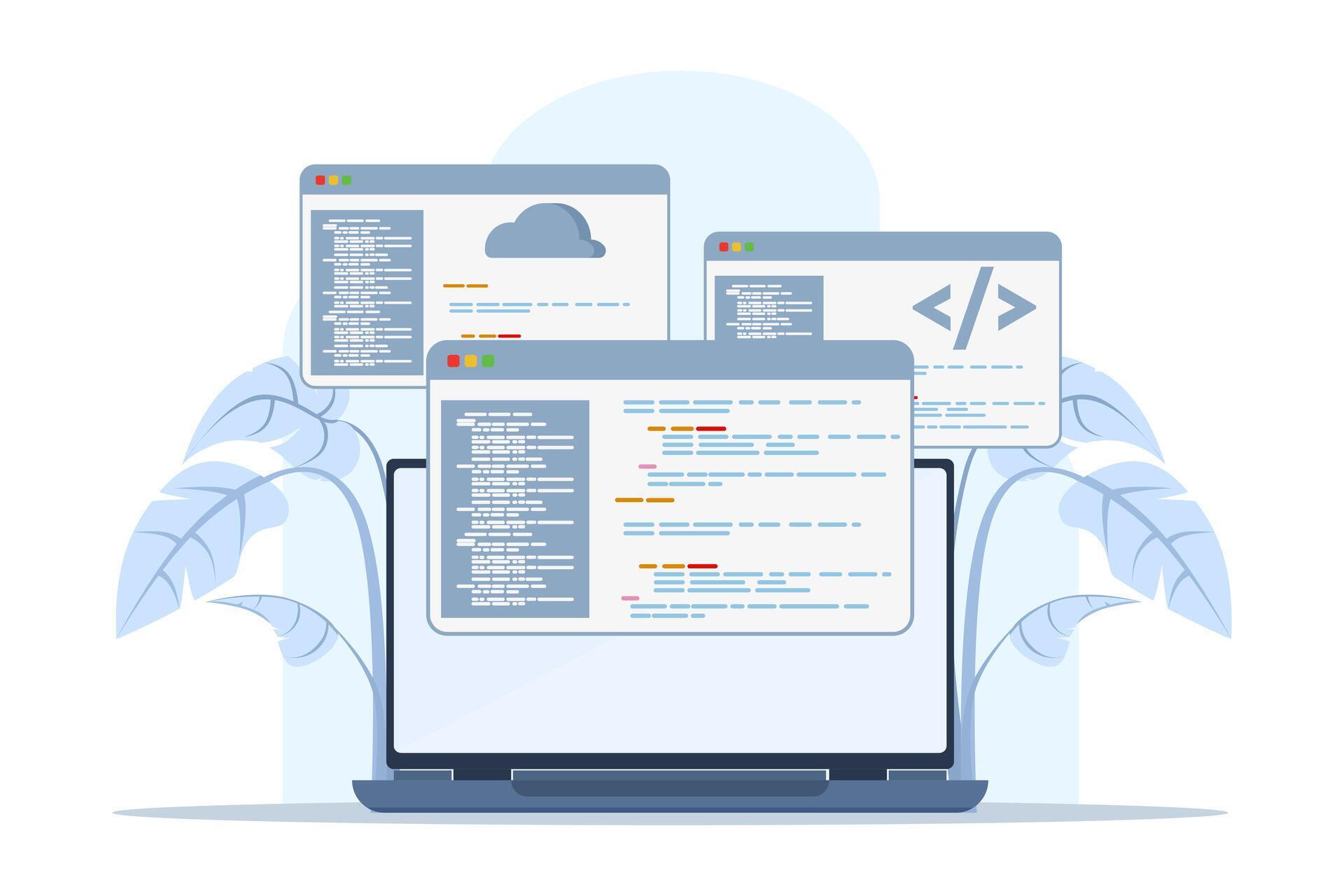 Web development concept. programming language. css, html, it, ui. Programmers developing ...