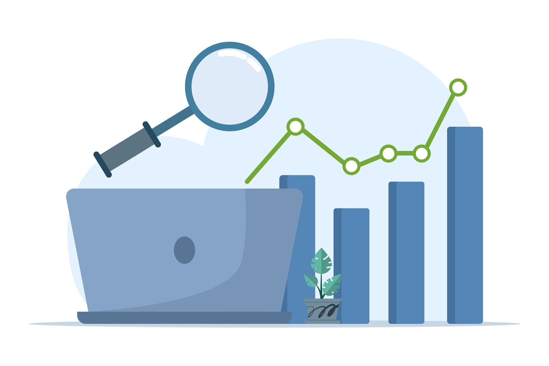 Flat illustration concept of business performance data analysis, search ... Flat illustration concept of business performance data analysis, search ...