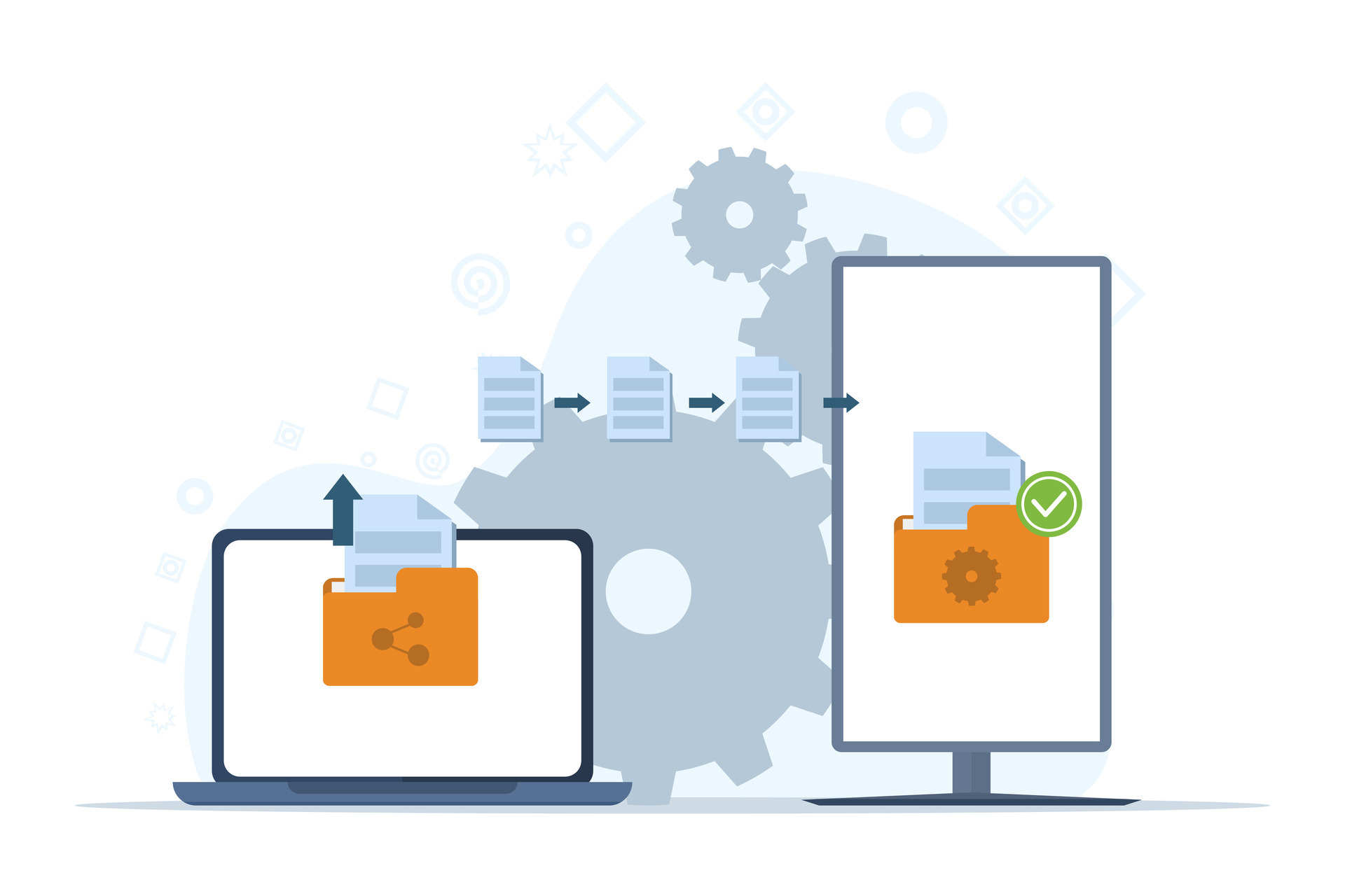 file transfer concept, cloud technology, upload and download, data backup, document storage ...