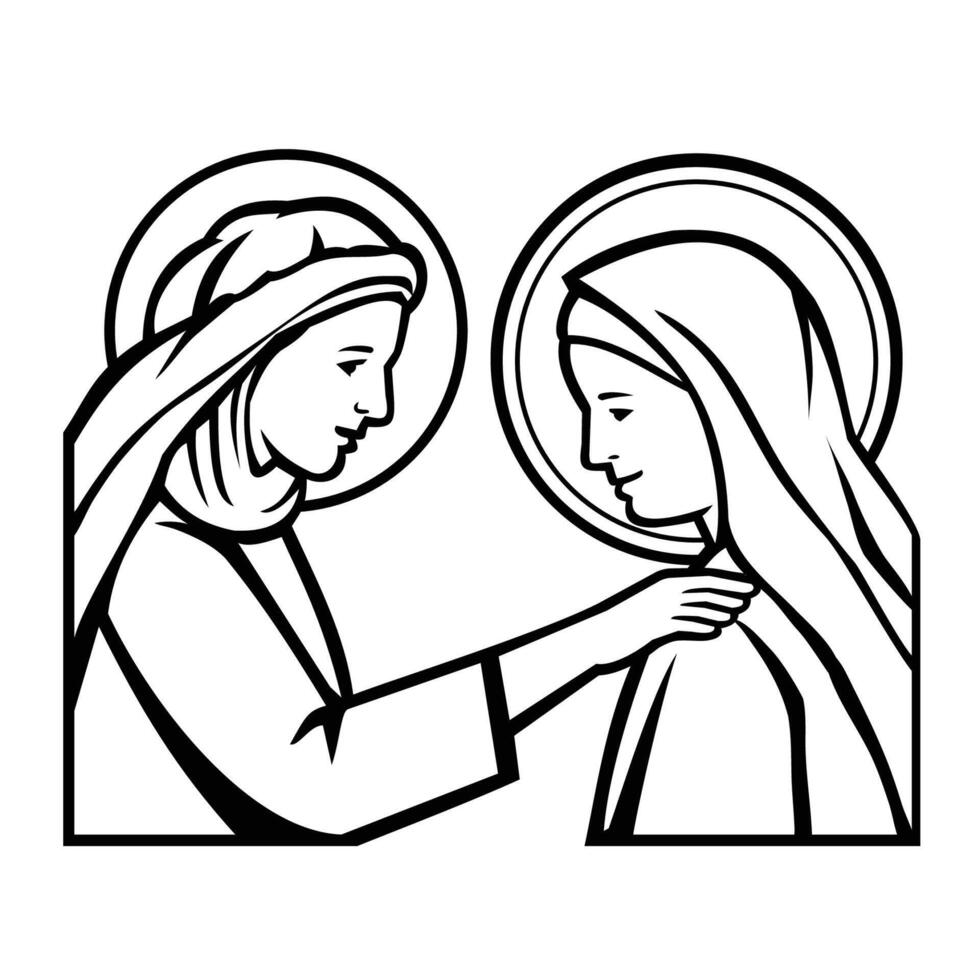 Visitation Of Pregnant Mary To Elizabeth Side View Retro 41422036 Vector Art At Vecteezy