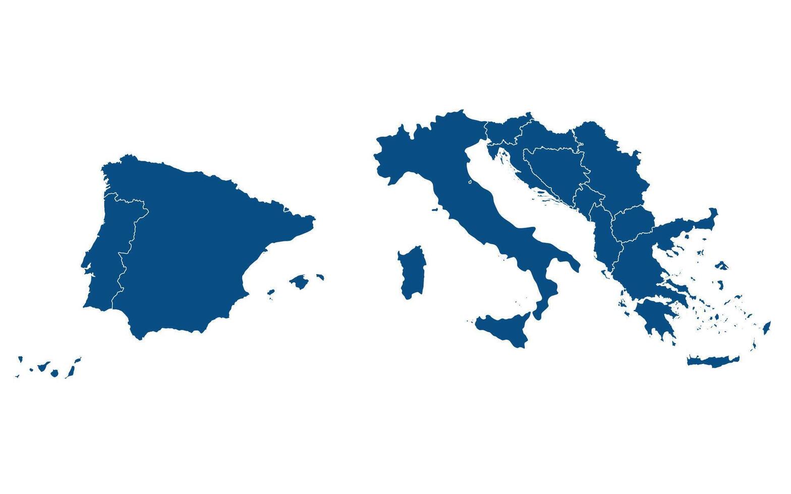 Southern Europe country Map. Map of Southern Europe in blue color ...
