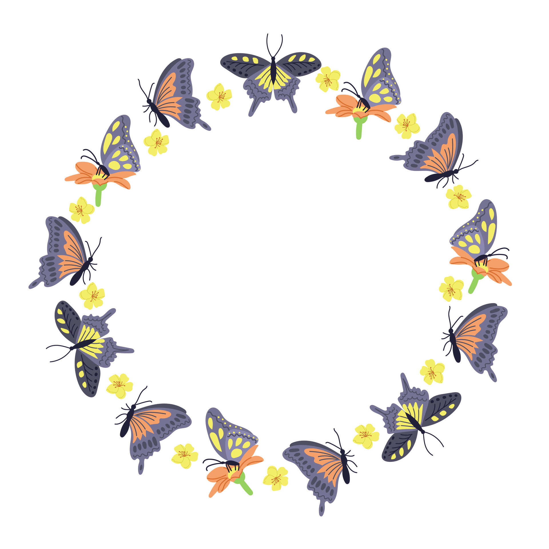 Spring wreath with butterflies and flowers. Spring nature concept ...