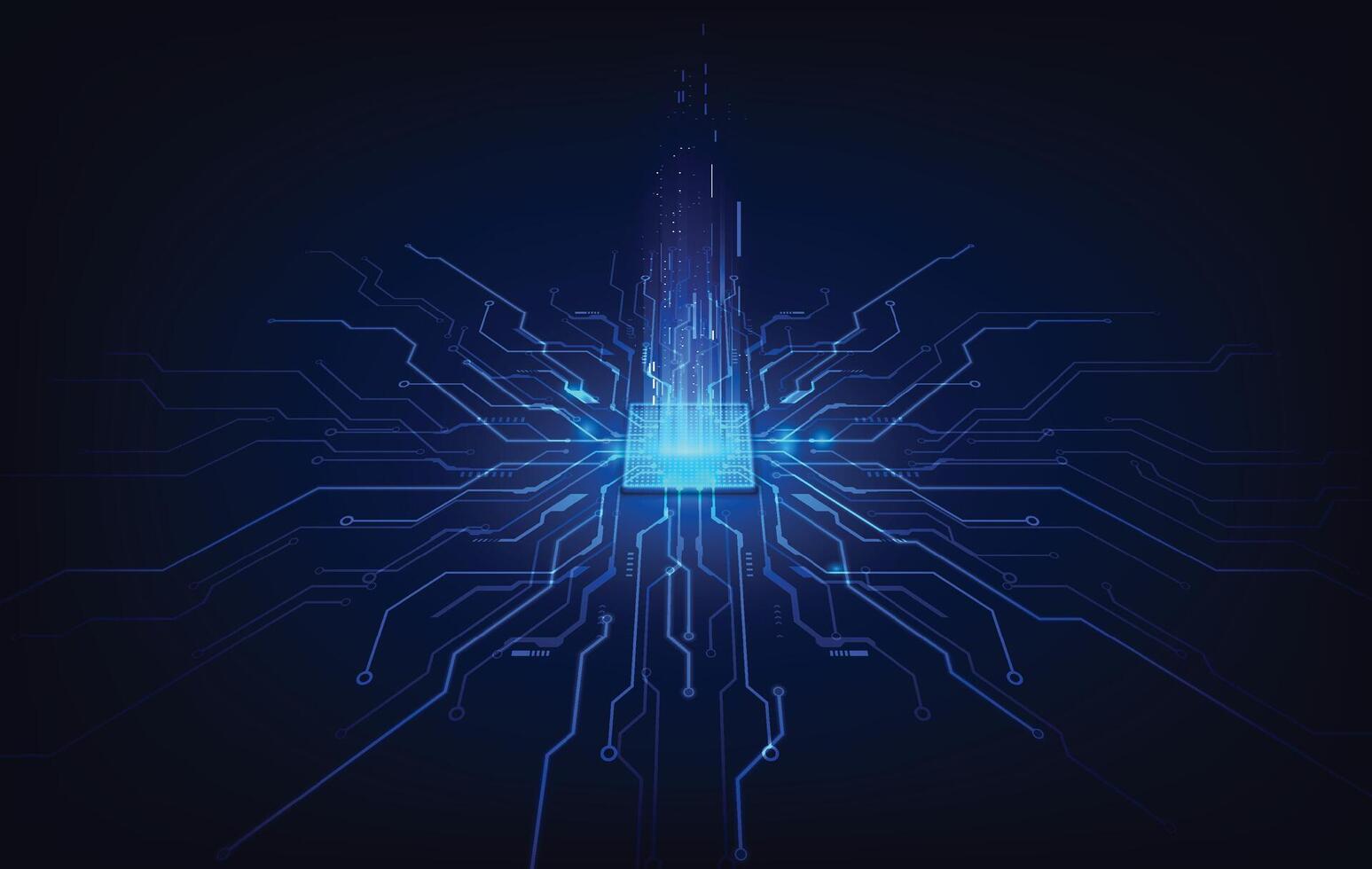 Abstract Technology Chip Processor Background Circuit Board And Html Code3d Illustration Blue