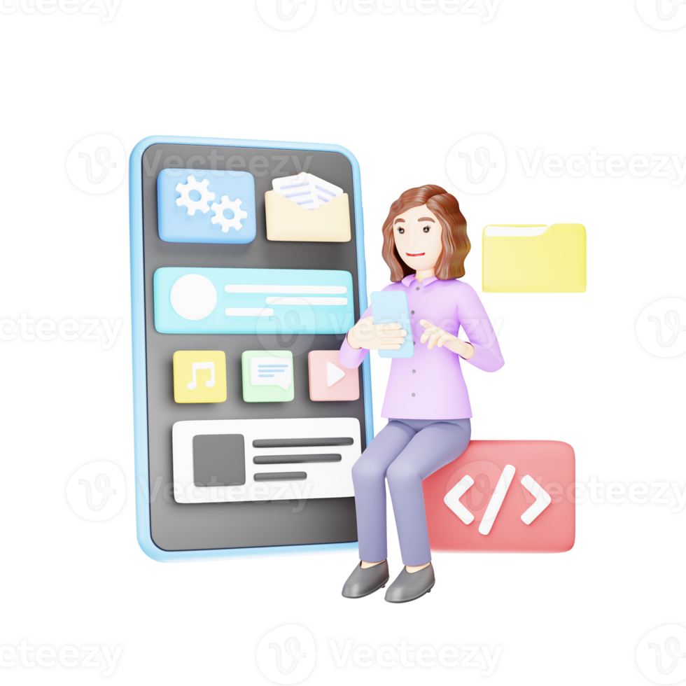 Mobile App Development 3d Character Illustration 41437188 Png