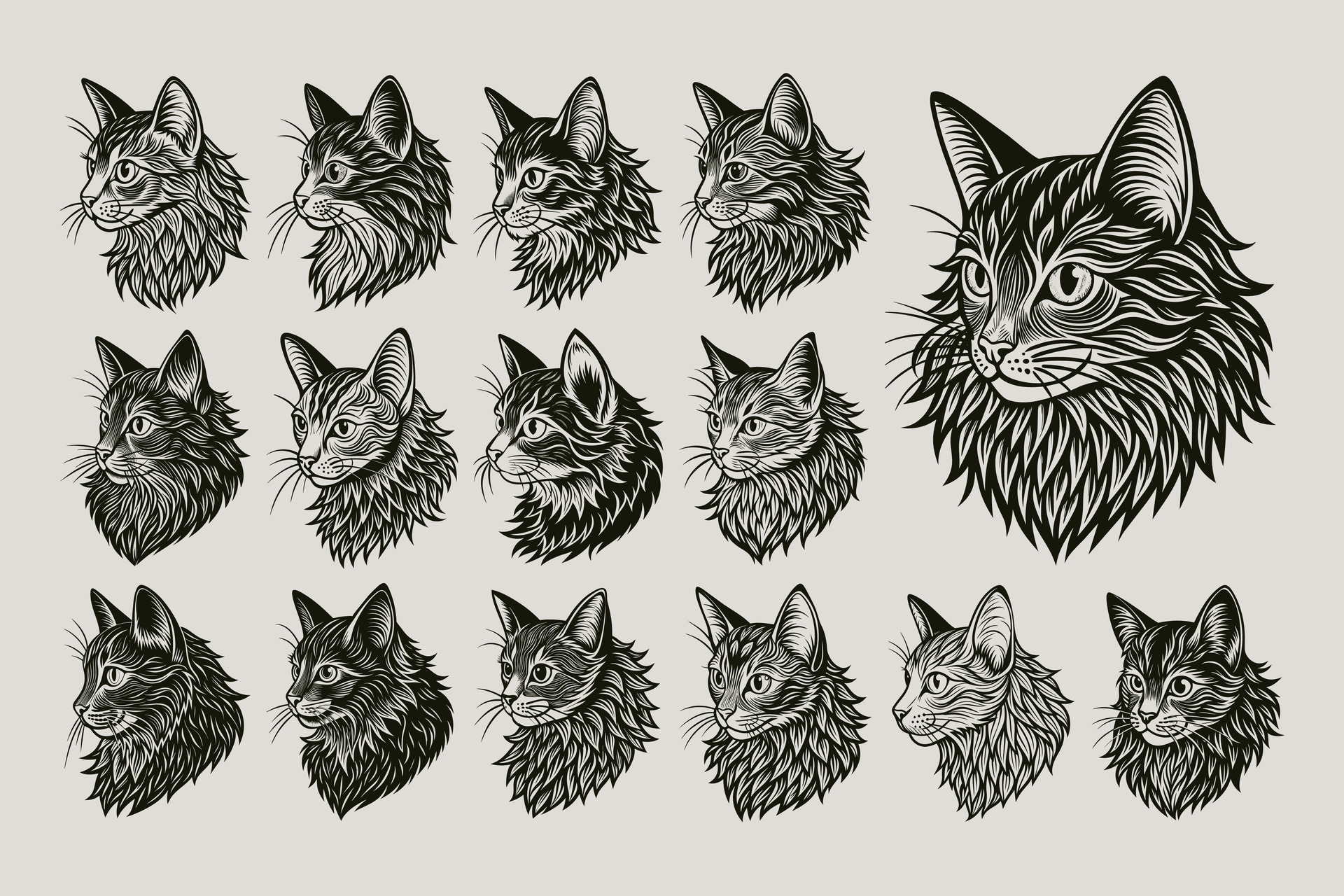 AI generated Collection of drawing side view LaPerm cat head illustration design 41441022 Vector ...