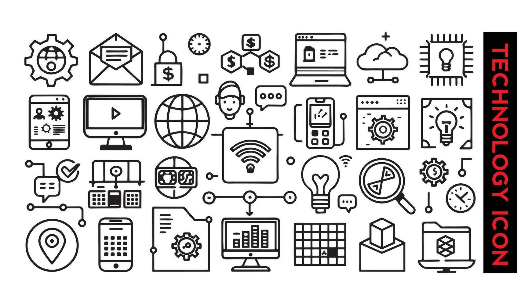 Set of 50 Technology line icons set. Technology outline icons with ...