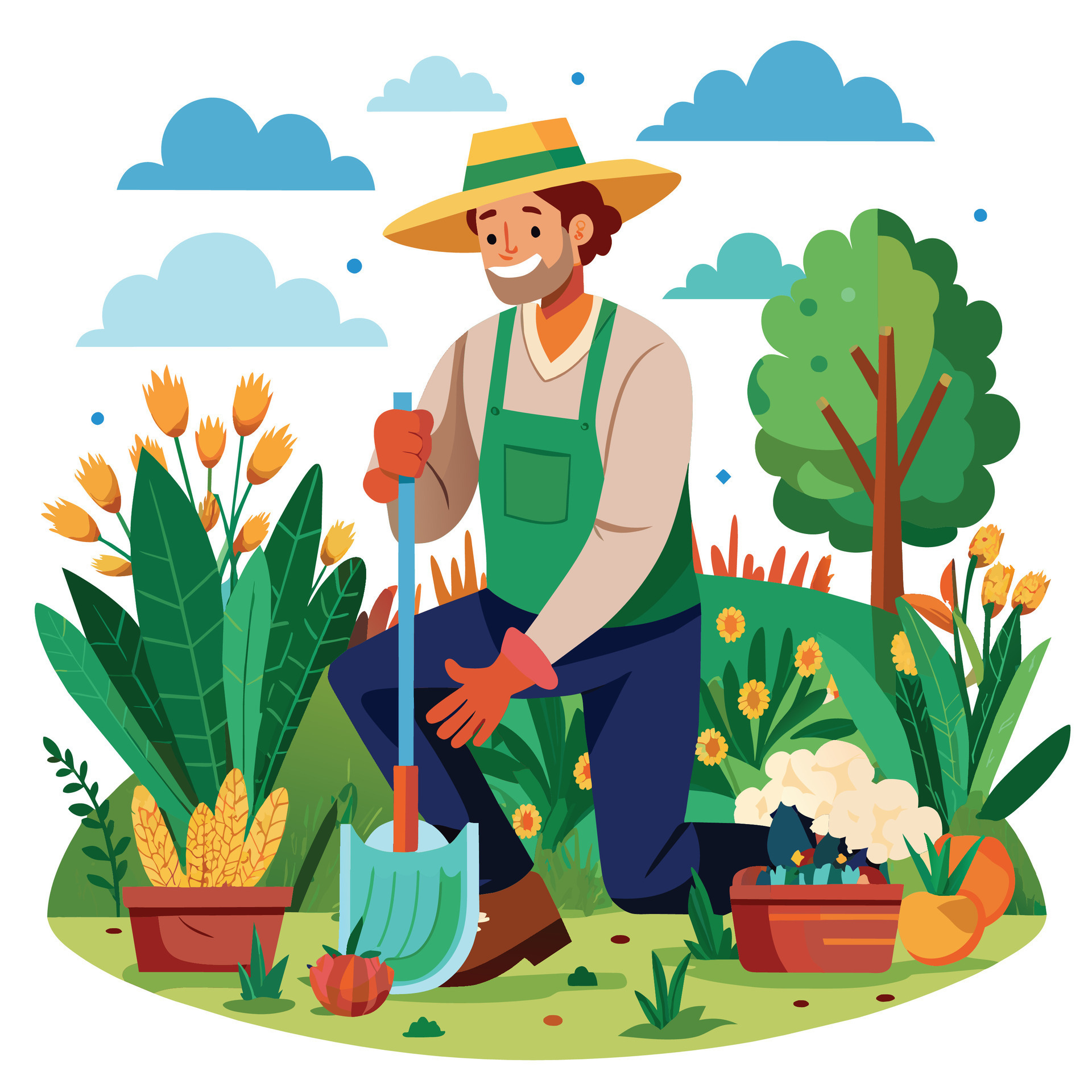 jardinero trabajando en el jardín. vector dibujos animados ilustración ...