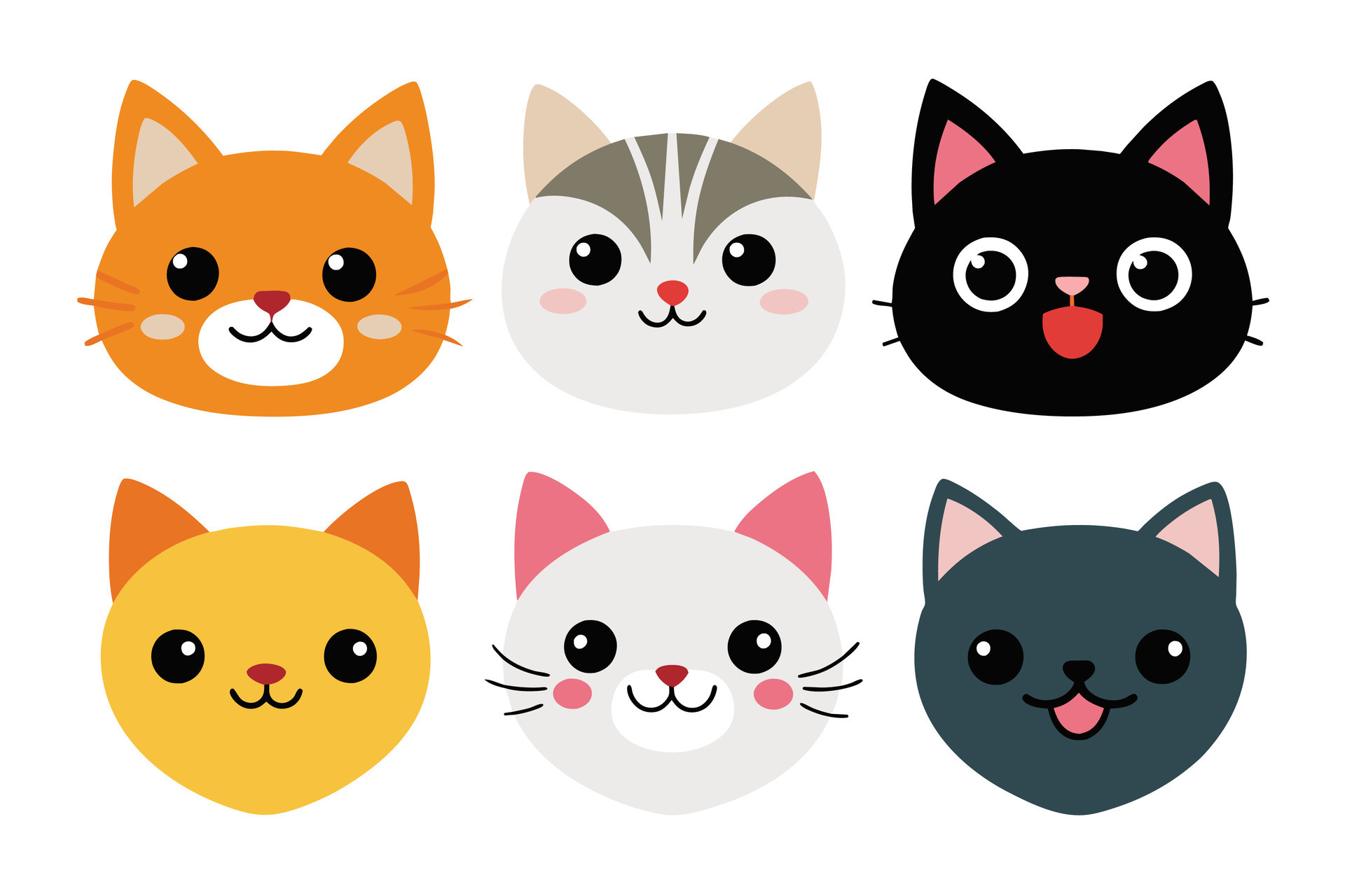 Collection Of Cute Funny Cat Faces Isolated On White Background 41446394 Vector Art At Vecteezy
