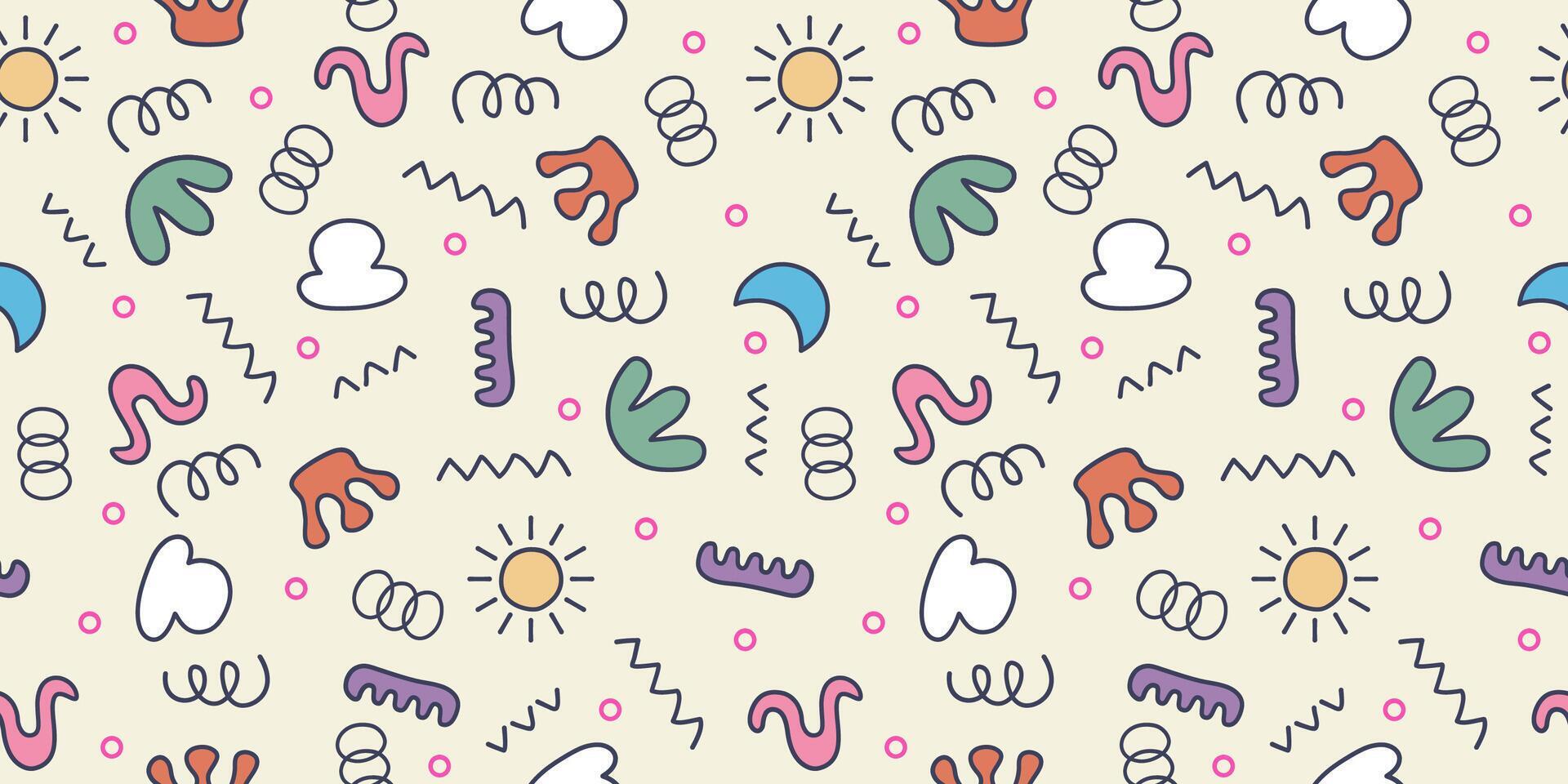 Funny hand drawn cartoon repetitive pattern. Vector illustration ...