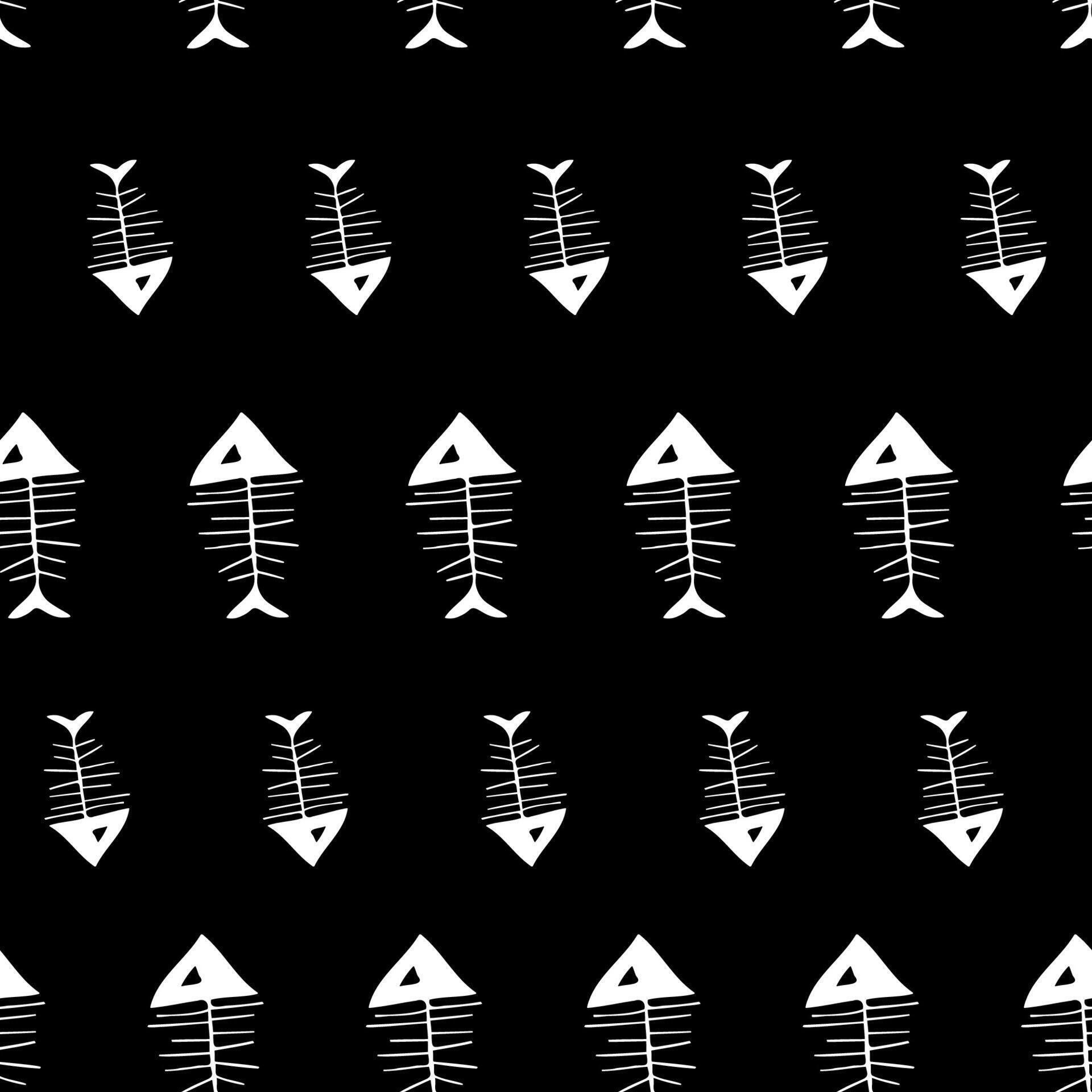 Elegant vector seamless pattern with white fish bones lined on black ... Elegant vector seamless pattern with white fish bones lined on black ...