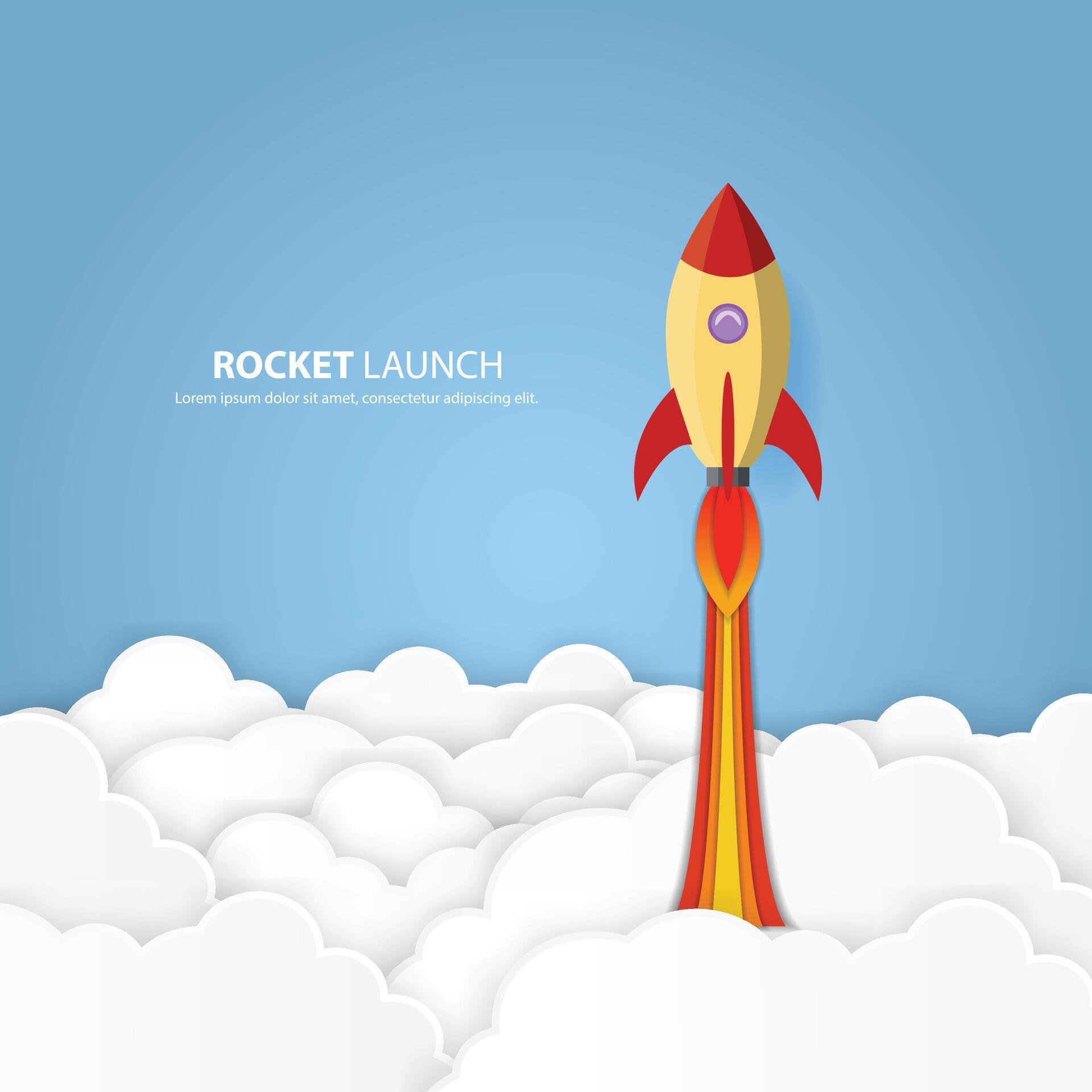 Rocket launch into space. Business project start up development and launch new innovation ...