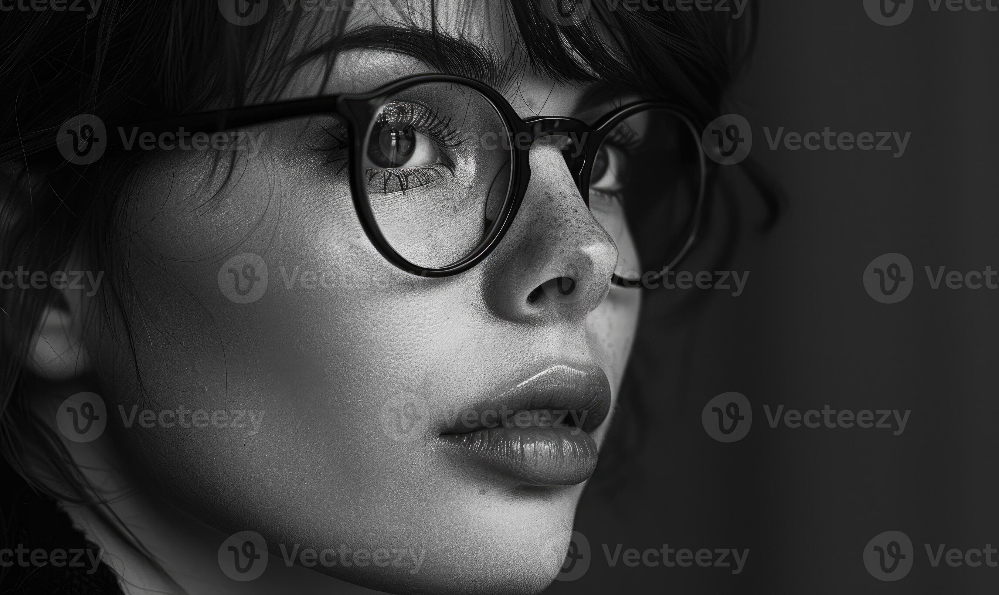 Ai Generated Close Up Portrait Of A Beautiful Young Woman With Glasses