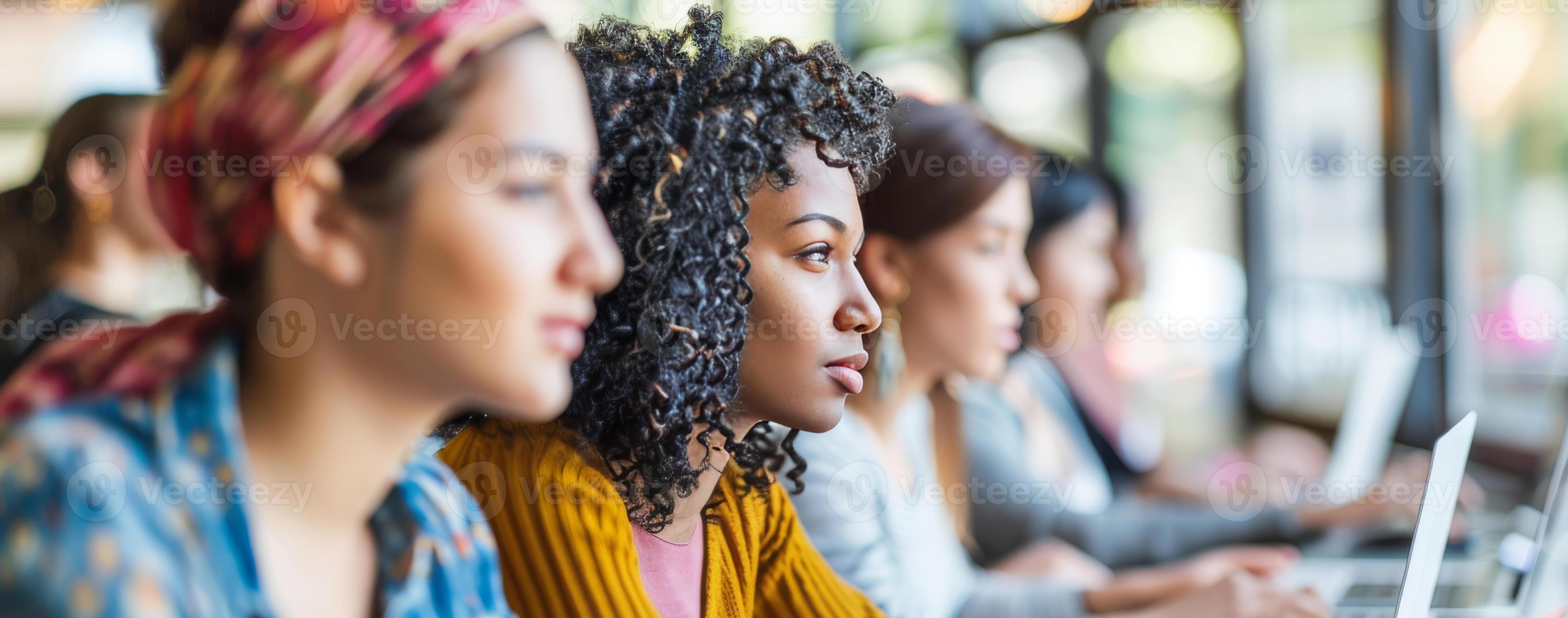 AI generated Virtual coding workshop, learners code on laptops, mentors offer help, digital code ...