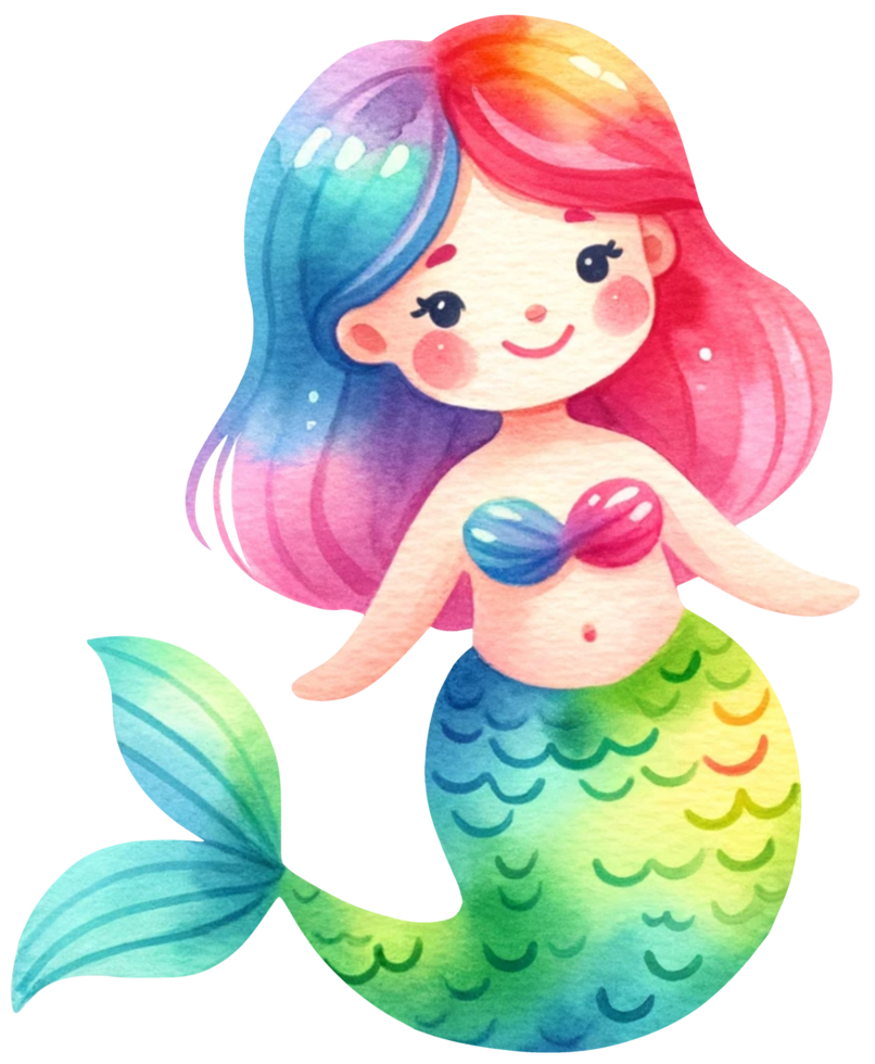 Ai Generated Watercolor Mermaid Fantasy Colorful Character Illustration Ai Generative 41468977 Png