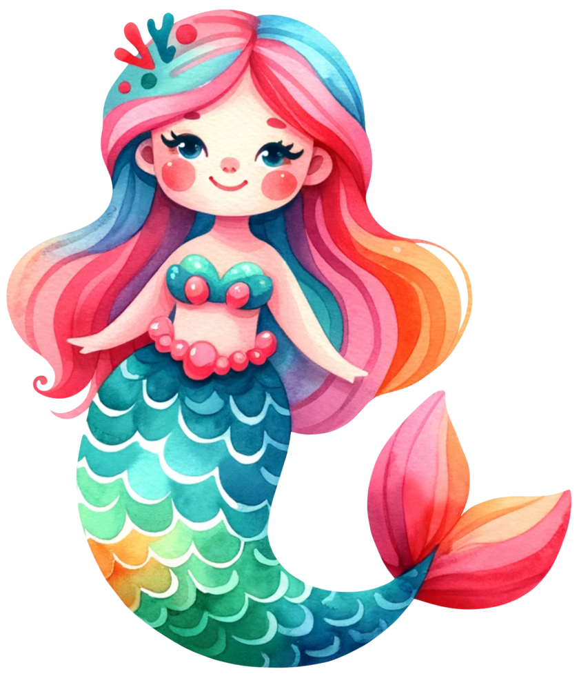 Ai Generated Watercolor Mermaid Fantasy Colorful Character Illustration Ai Generative 41469023 Png